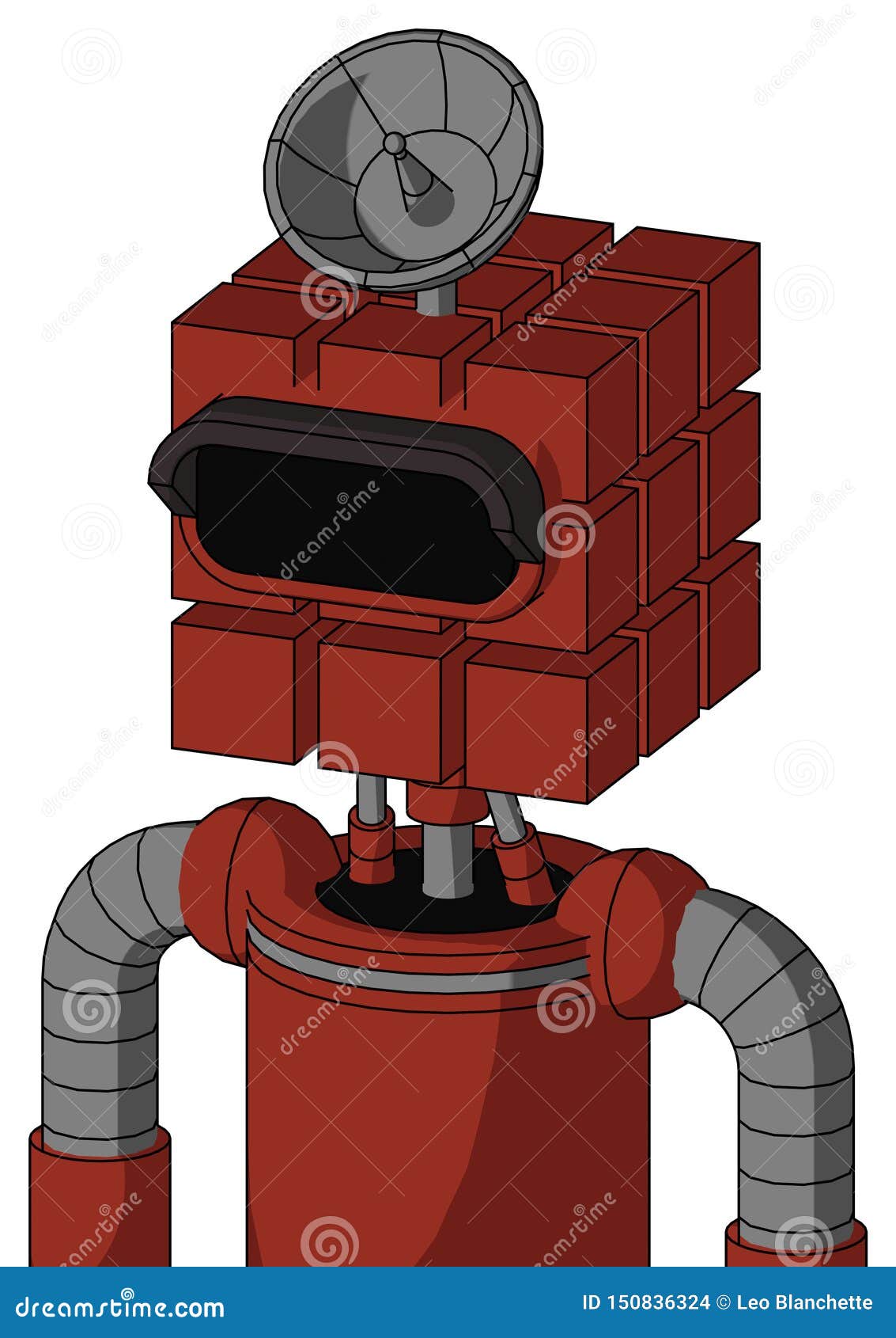 Red Automaton with Cube Head and Black Visor Eye and Radar Dish Hat ...