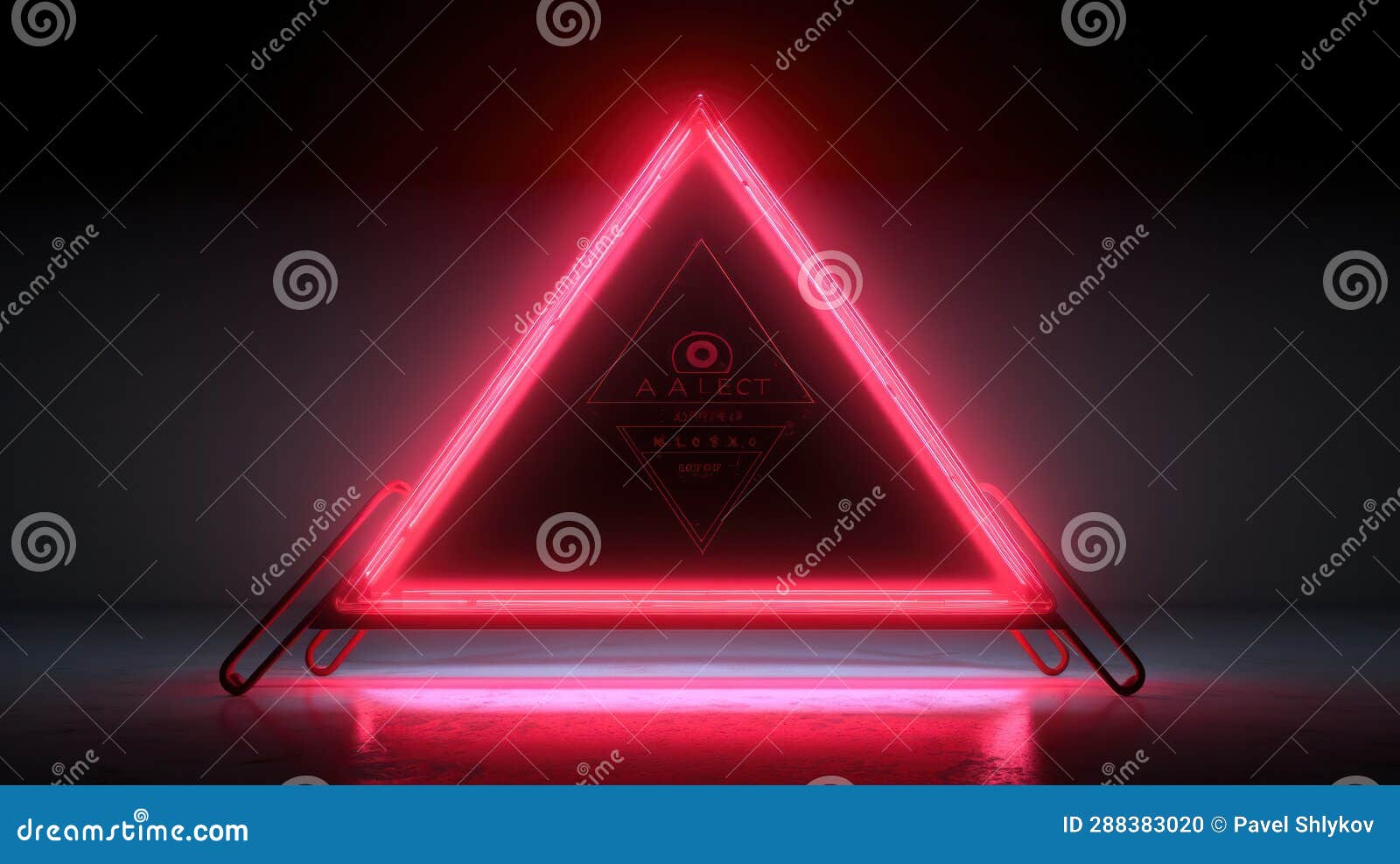 Red Automotive Safety Triangle in Perspective Glowing on a Dark ...