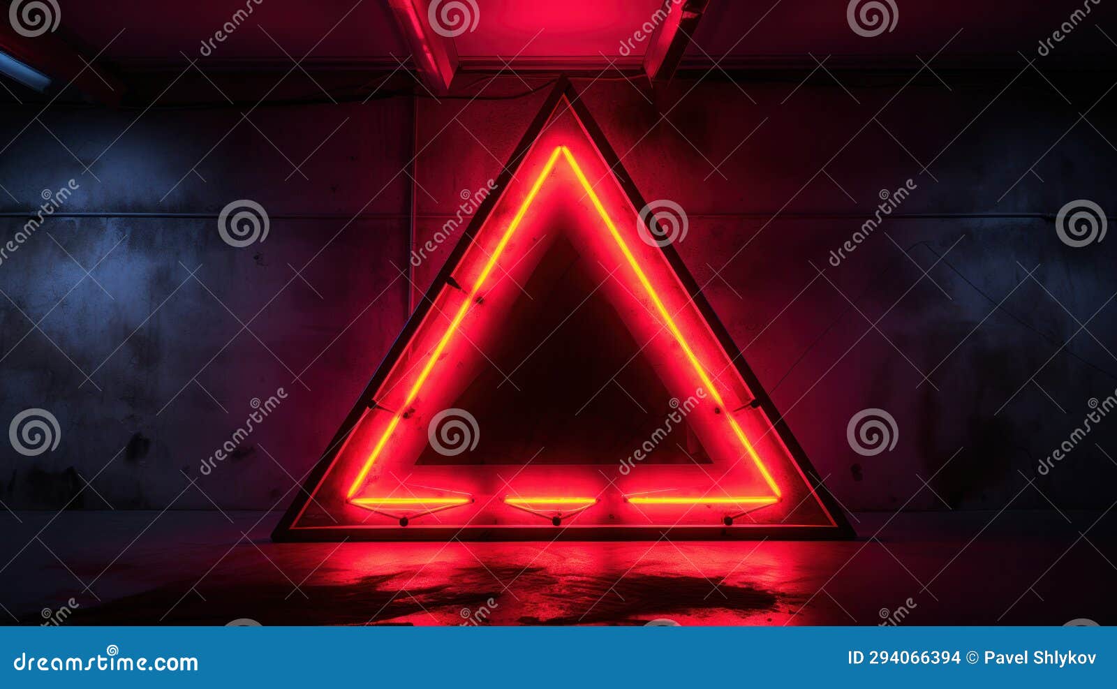 Red Automotive Safety Triangle in Perspective Glowing on a Dark ...