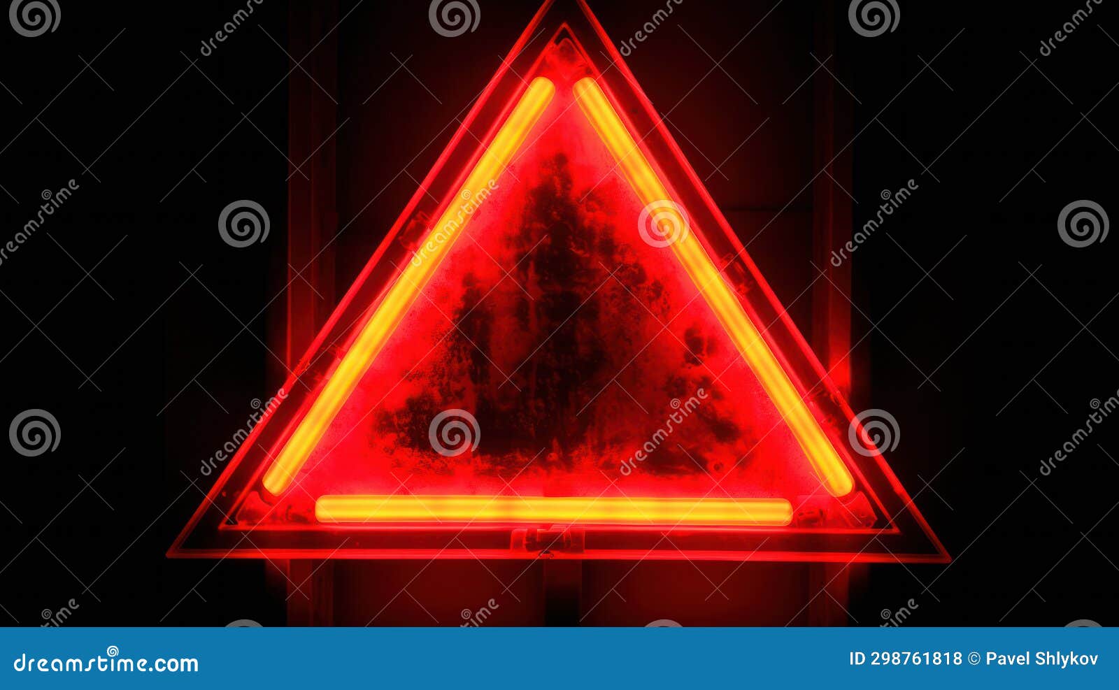 Red Automotive Safety Triangle in Perspective Glowing on a Dark ...