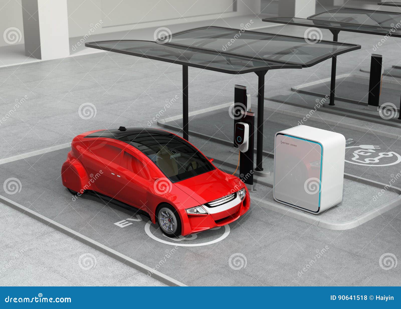 Red Autonomous Car in Electric Vehicle Charging Station Stock ...