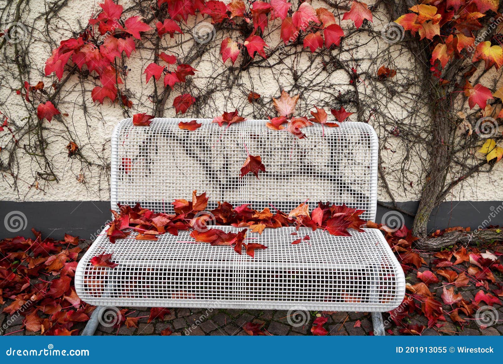 Red Autumn Leaves on the Bench Stock Image - Image of park, outdoors ...