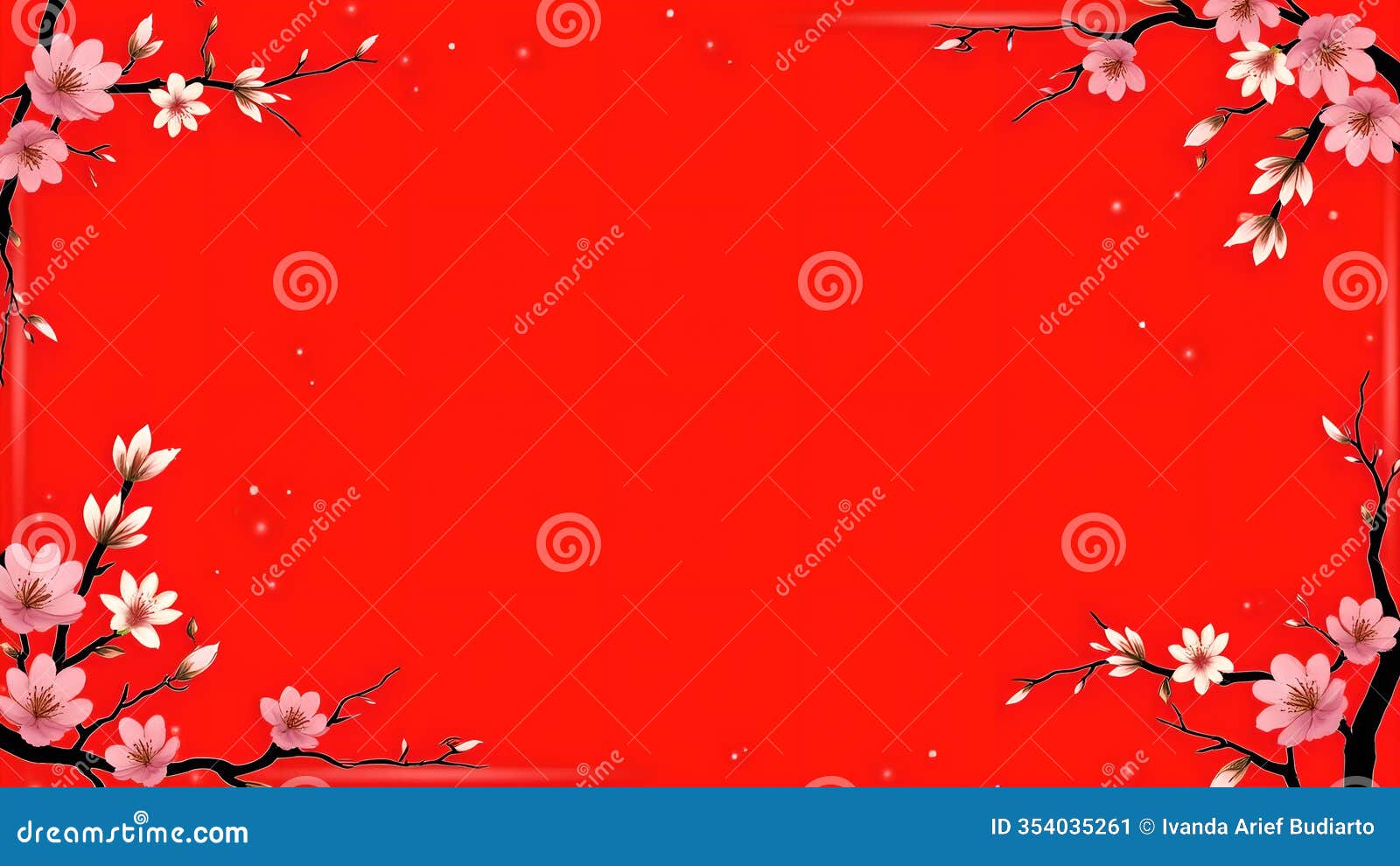 Red Background with Cherry Blossom Frame. Concept of Spring ...