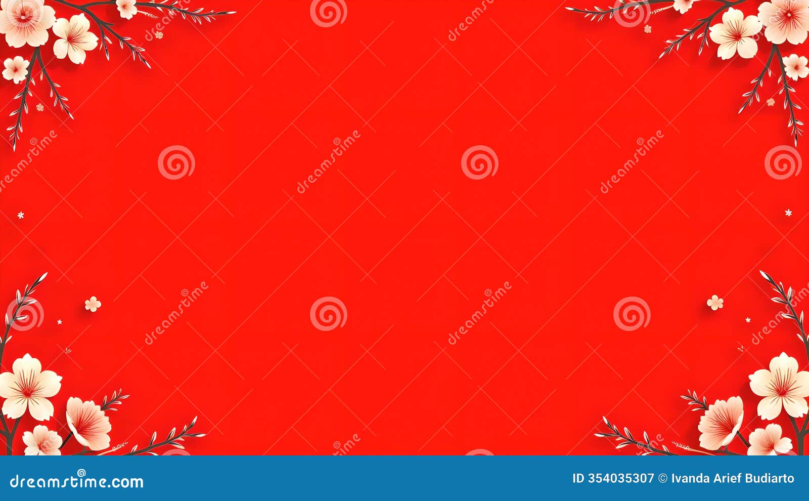 Red Background with Cherry Blossom Frame. Concept of Spring ...