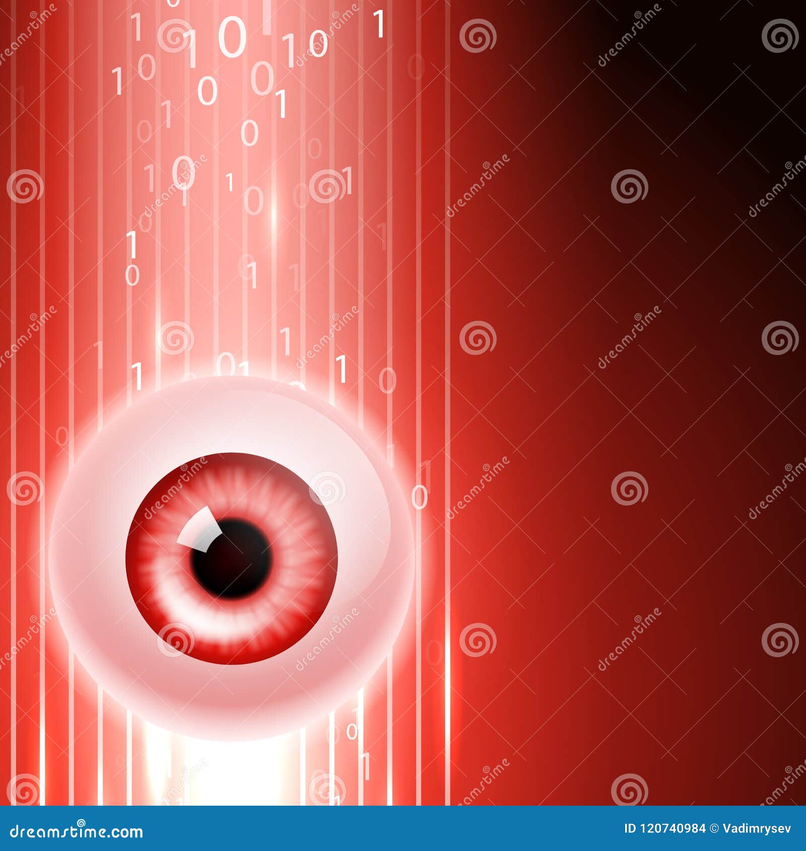 Red Background with Eye and Binary Code. Stock Vector - Illustration of look, sight: 120740984
