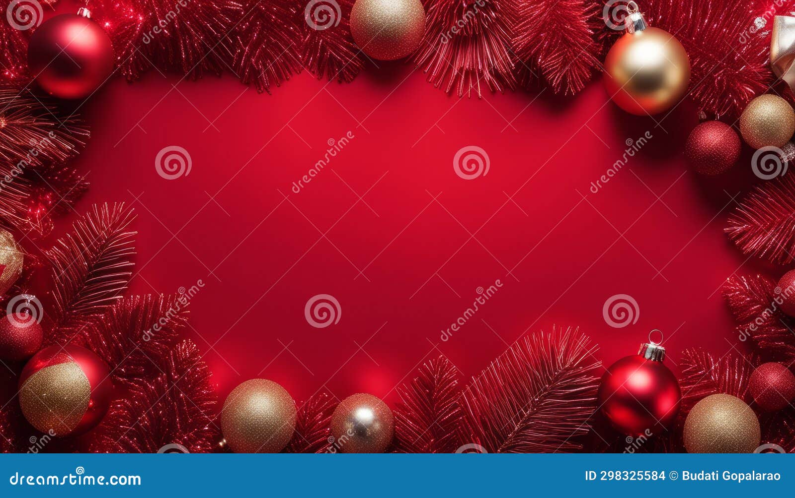 A Red Background with Gold and Red Christmas Ornaments Stock Photo ...