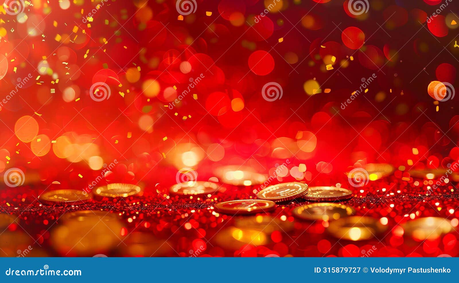 A Red Background with Gold Coins on it Stock Image - Image of light ...