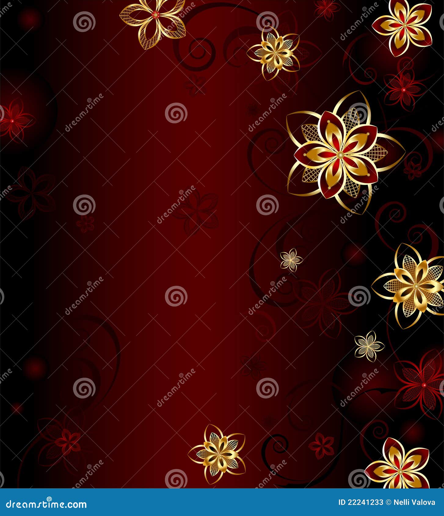 Red Background with Gold Flowers Stock Vector - Illustration of gilding ...