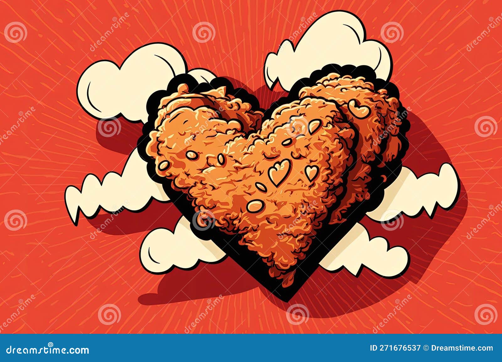 Red Background with Heart Shaped Fried Chicken Stock Illustration ...