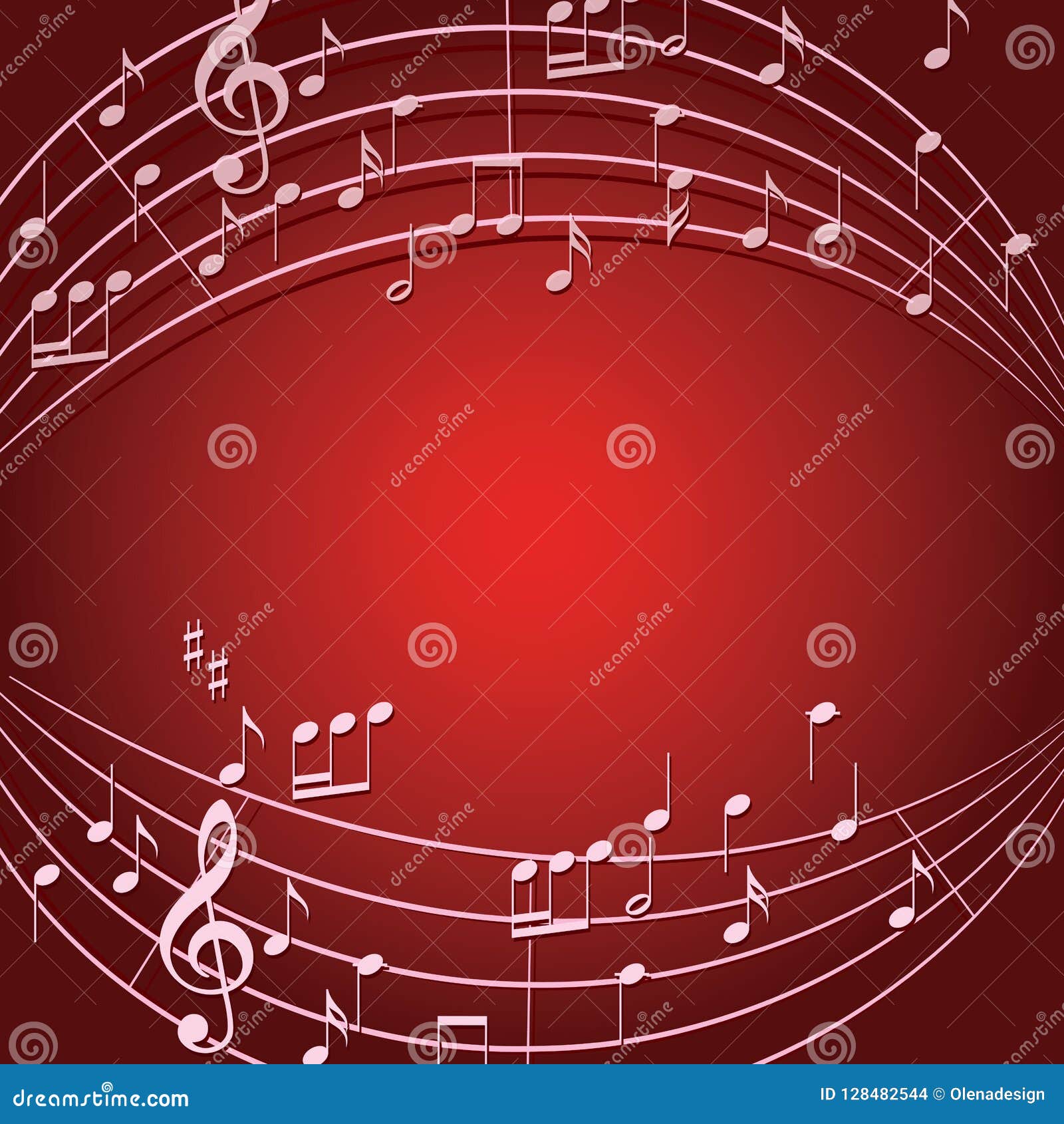 Red Background with Light Color Music Notes for Musical Events - Stock ...