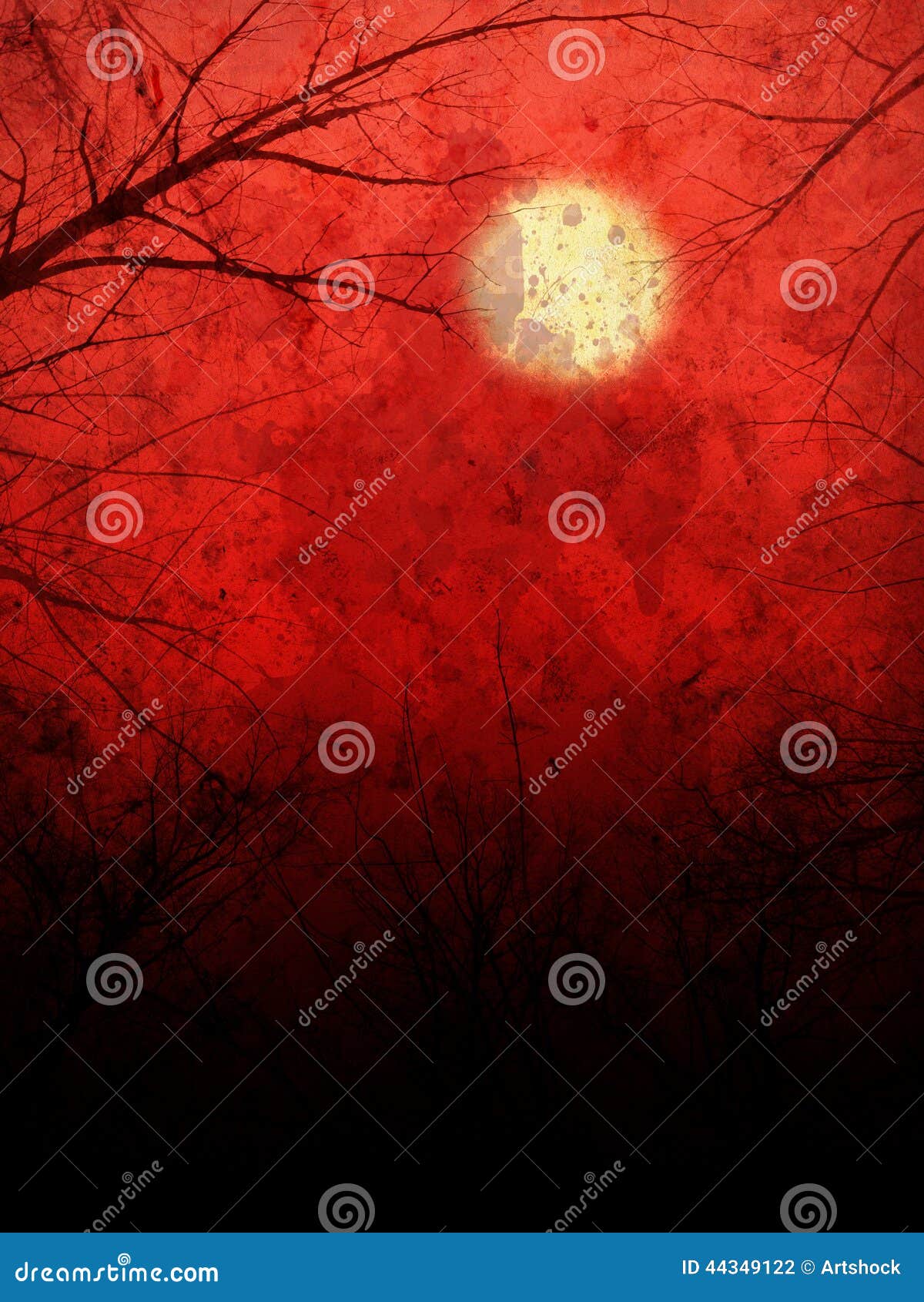 Red Background with Moon and Trees Stock Illustration - Illustration of ...