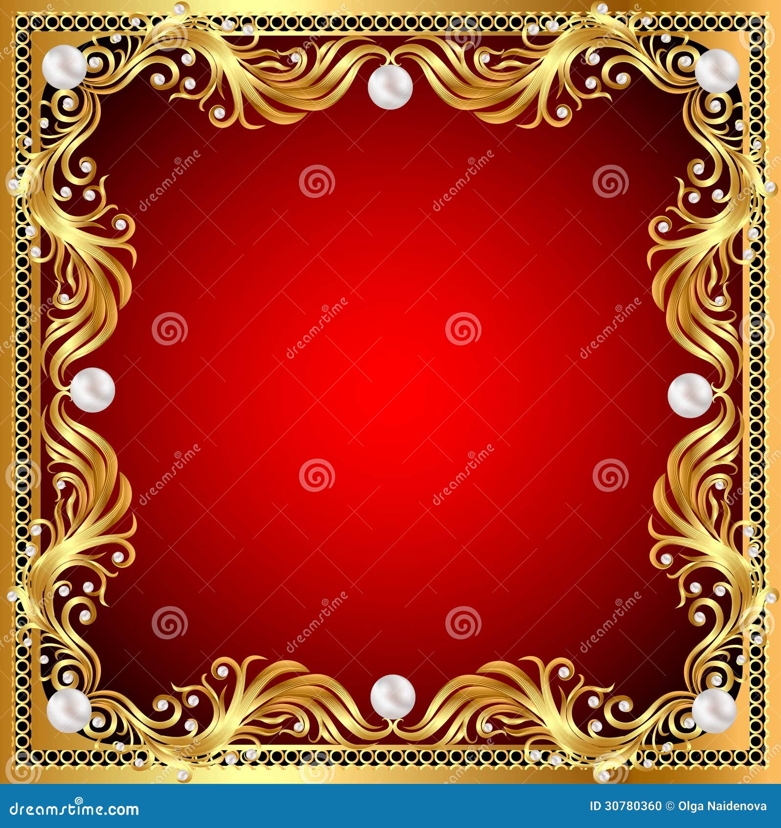 Of a Red Background with Pearls, Gold Ornaments Stock Vector ...