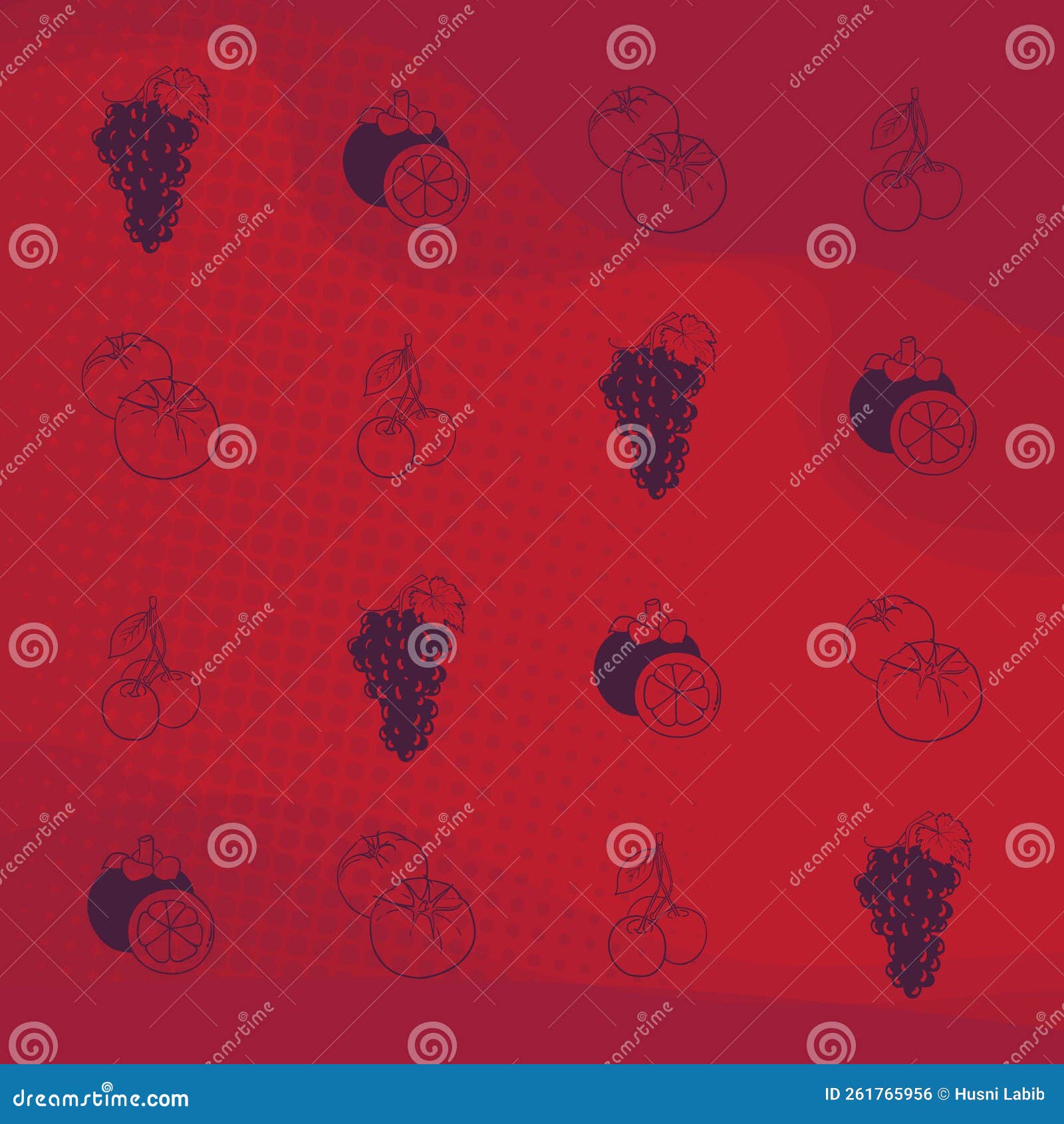 Red Background with Red and Purple Fruit in Pattern Design for ...