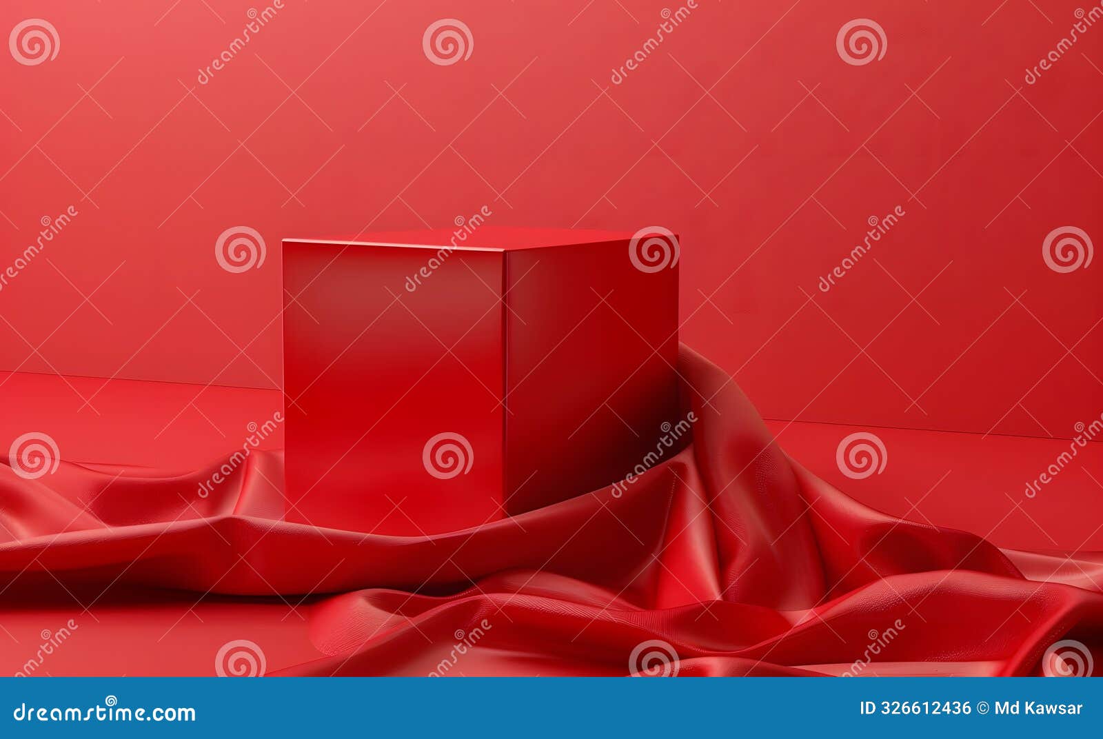 Red Silk Fabric Background with 3D Cube Stock Illustration ...