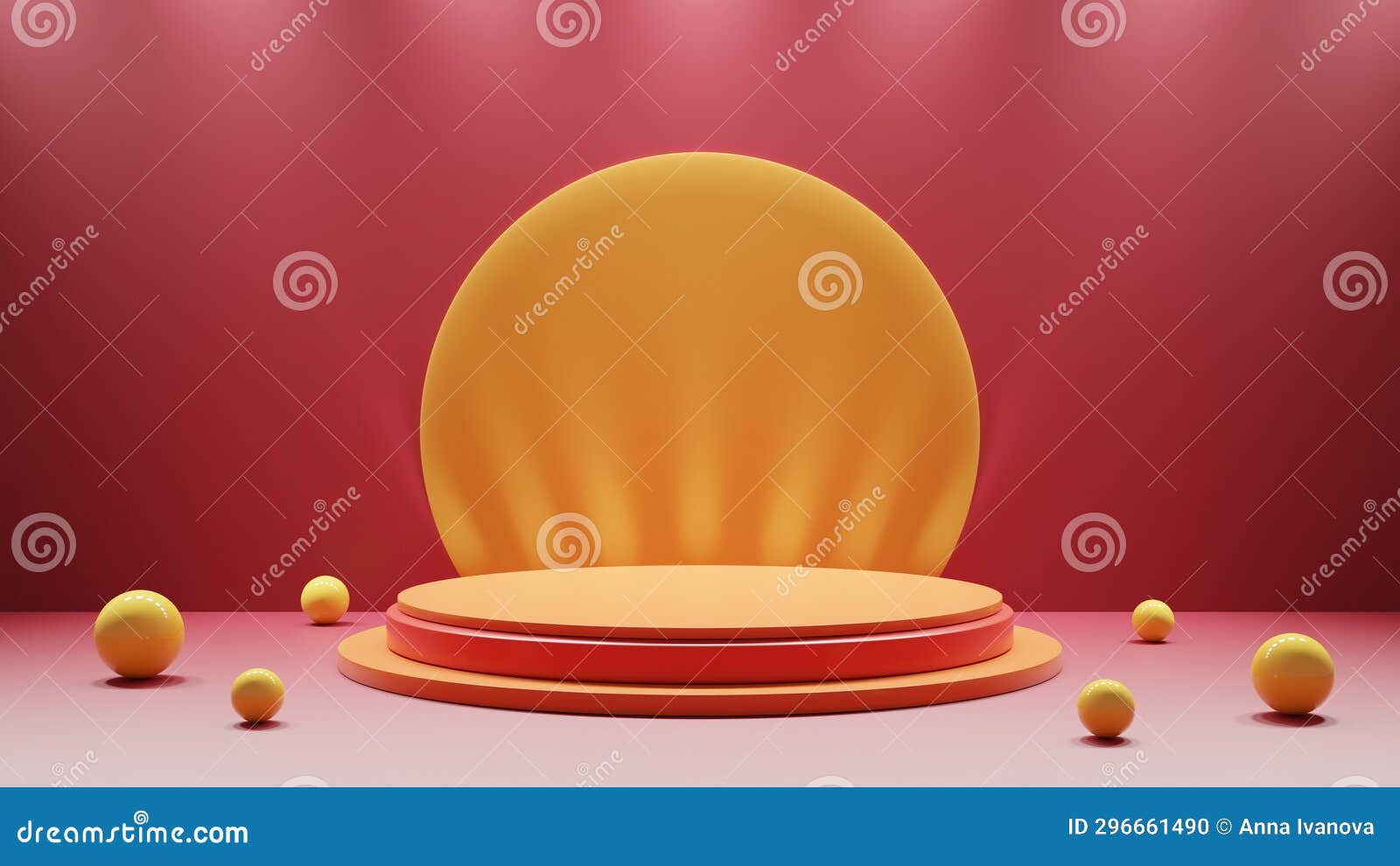 Red Background Round Podium For Cosmetic Product, Object. Empty ...
