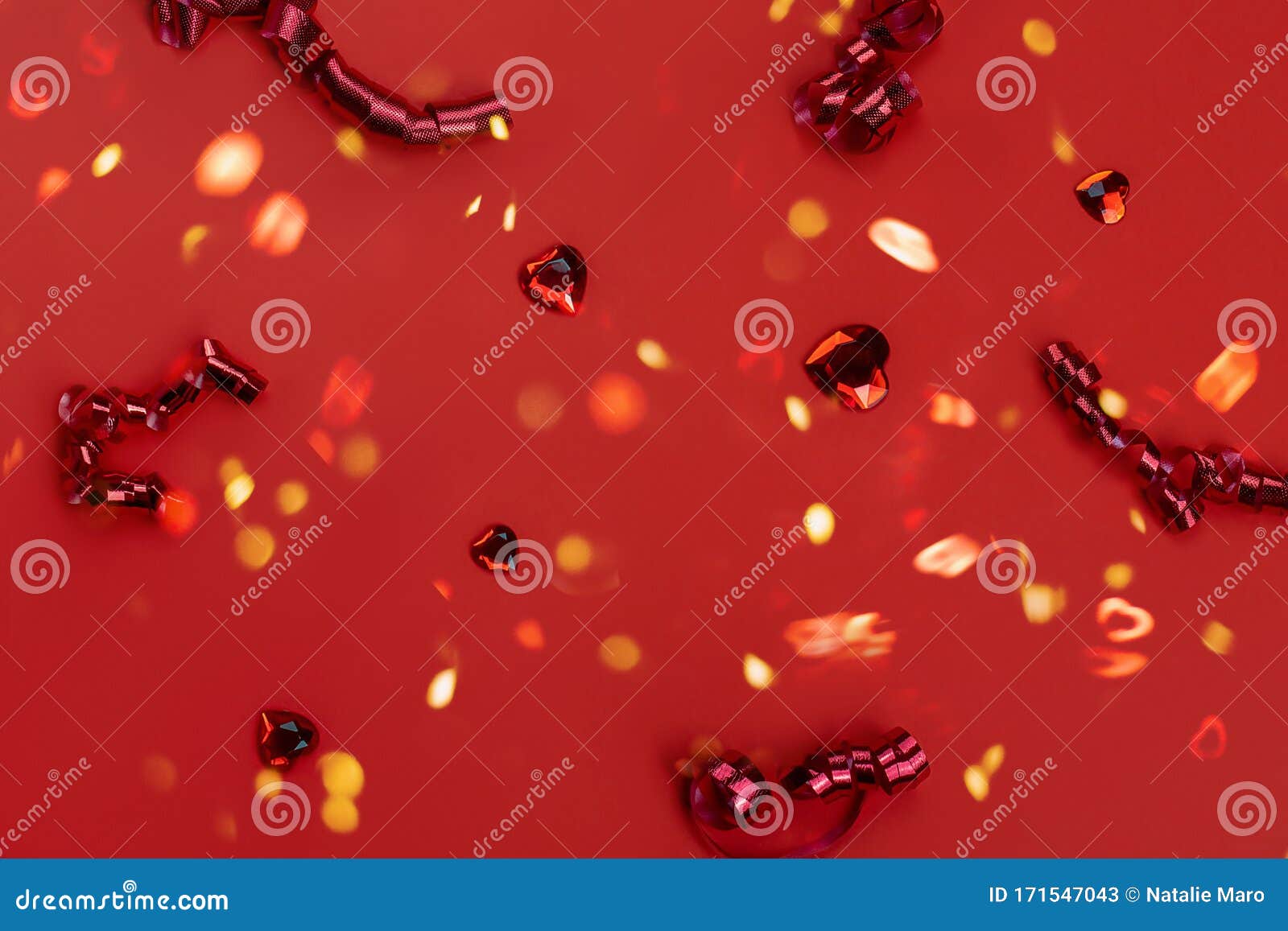 Red Background with Scattered Crystal Hearts and Red Strings with ...