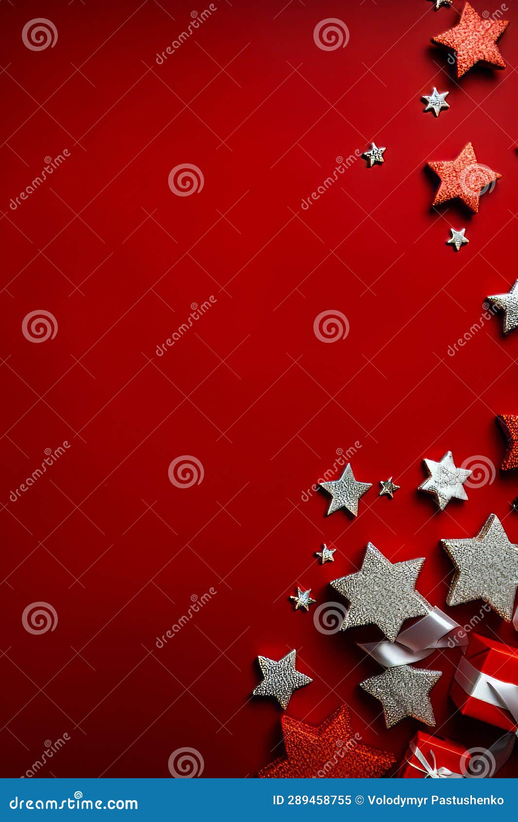Red Background with Silver Stars and Bow on it. Generative AI Stock ...