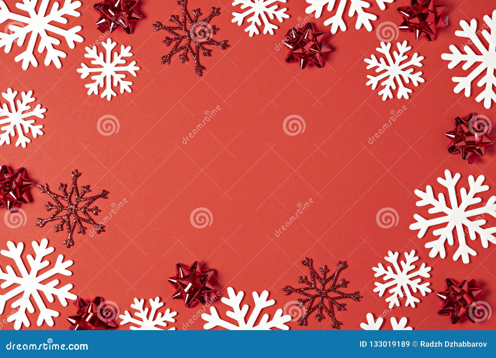 Red Background with Snowflakes in Border. Copy Space for Text Stock ...