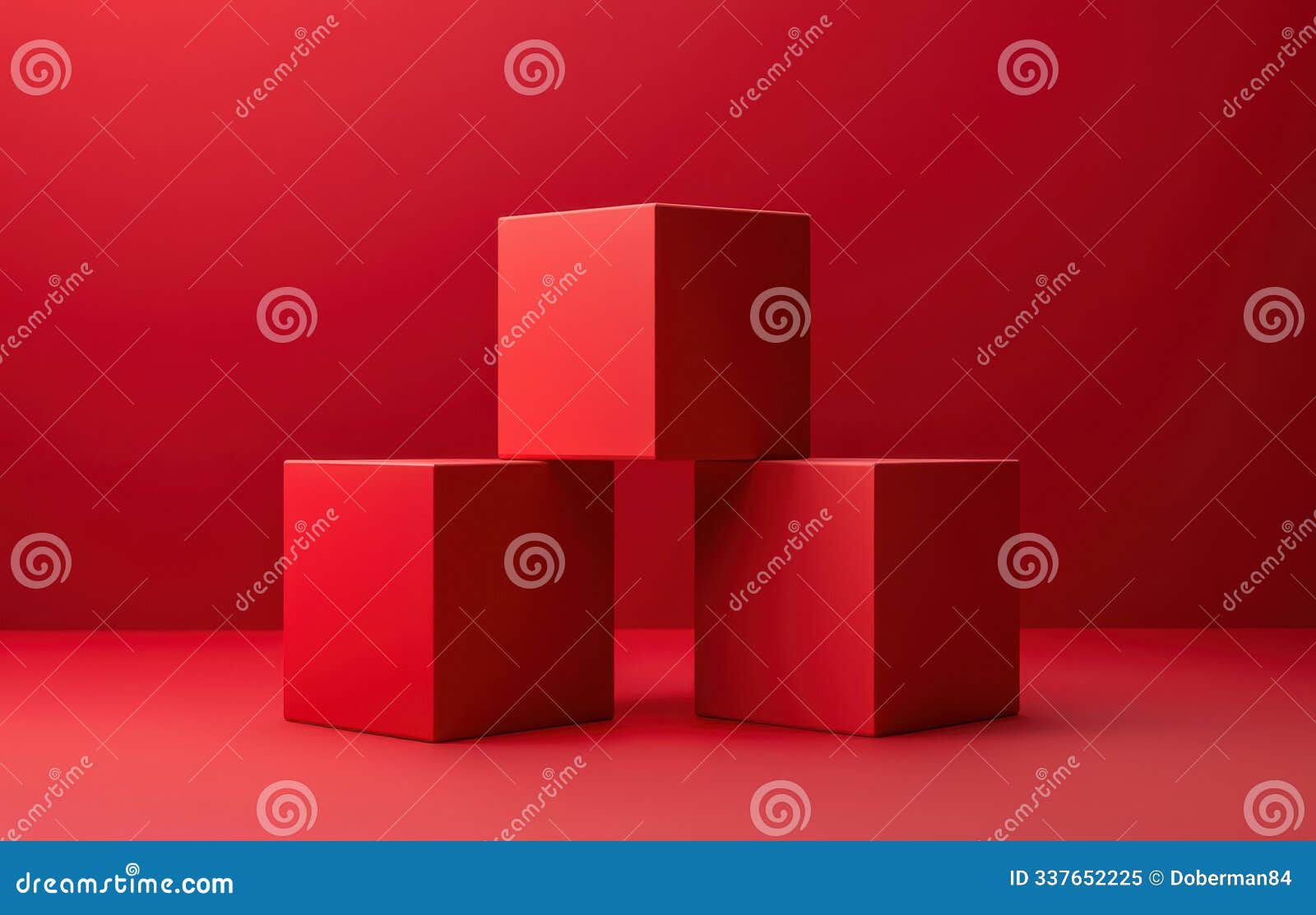 Red Background with Three Cubes Stacked in a Geometric Arrangement on a ...