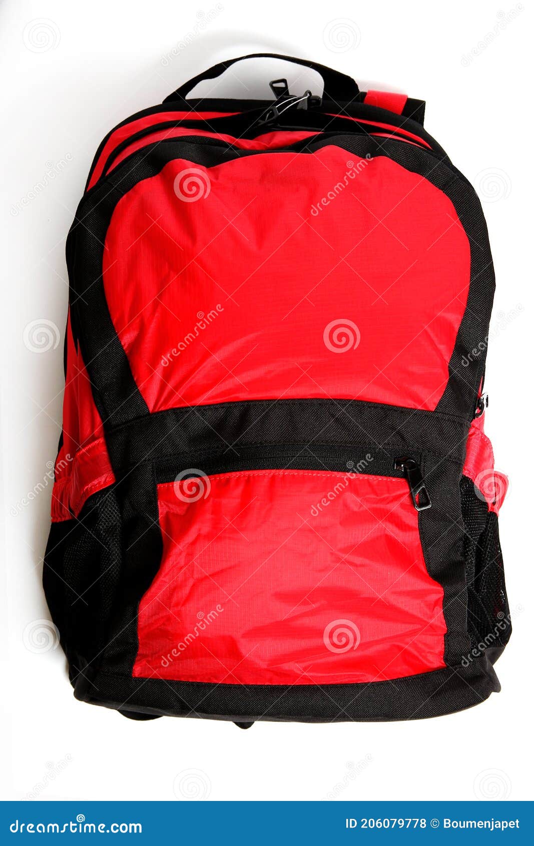 Red Backpack with Black Details Isolated on White Background. Stock ...