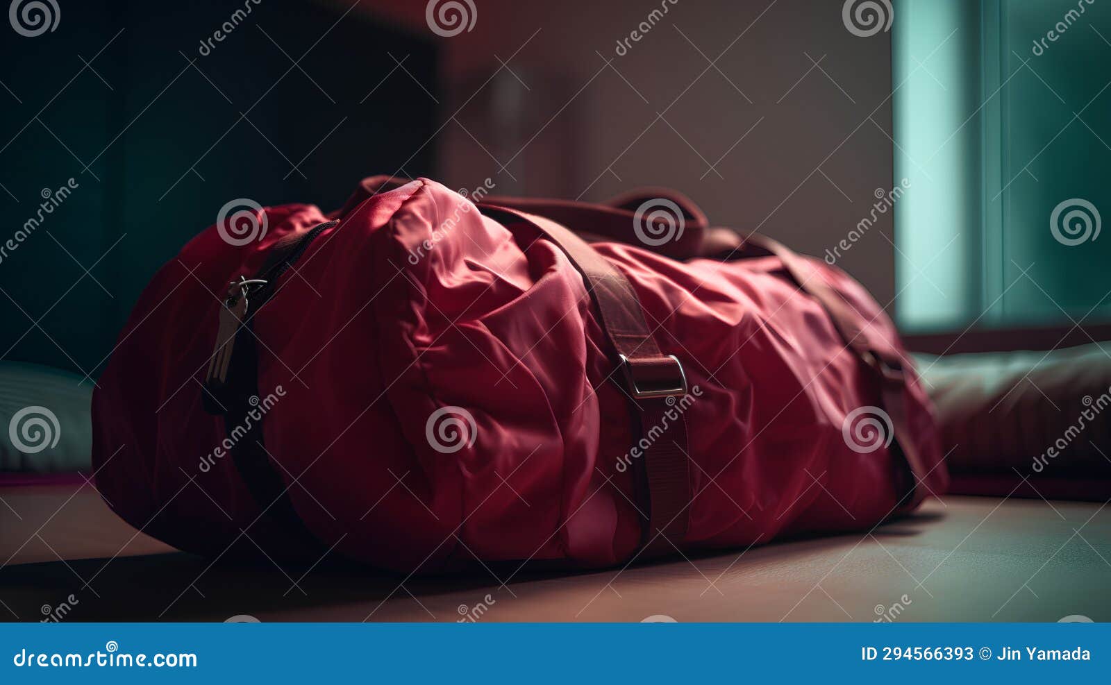 Red Backpack Lying on the Floor in the Room. Lifestyle Concept Stock ...