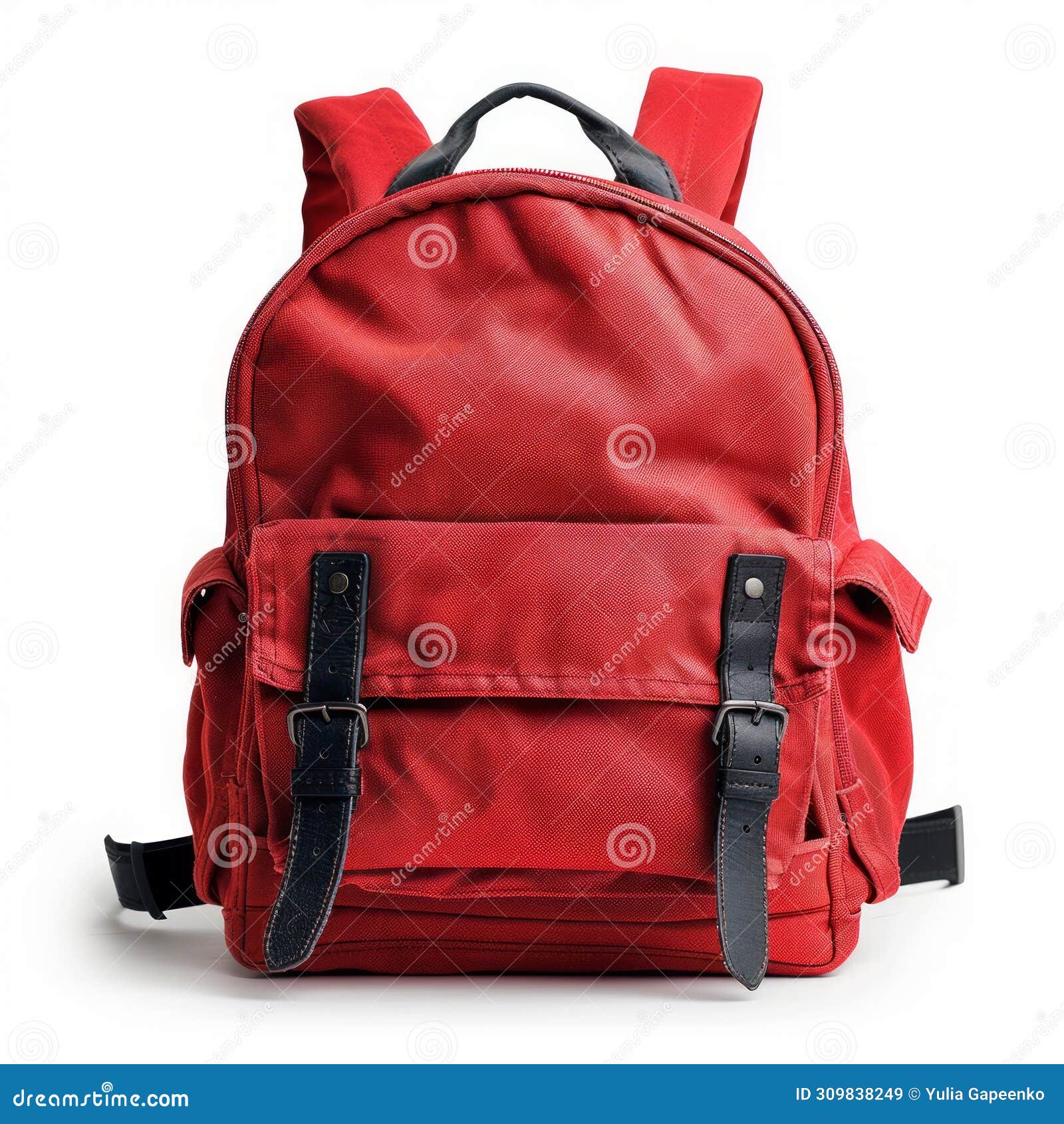 Red Backpack on White Floor Stock Image - Image of pockets, contrast ...