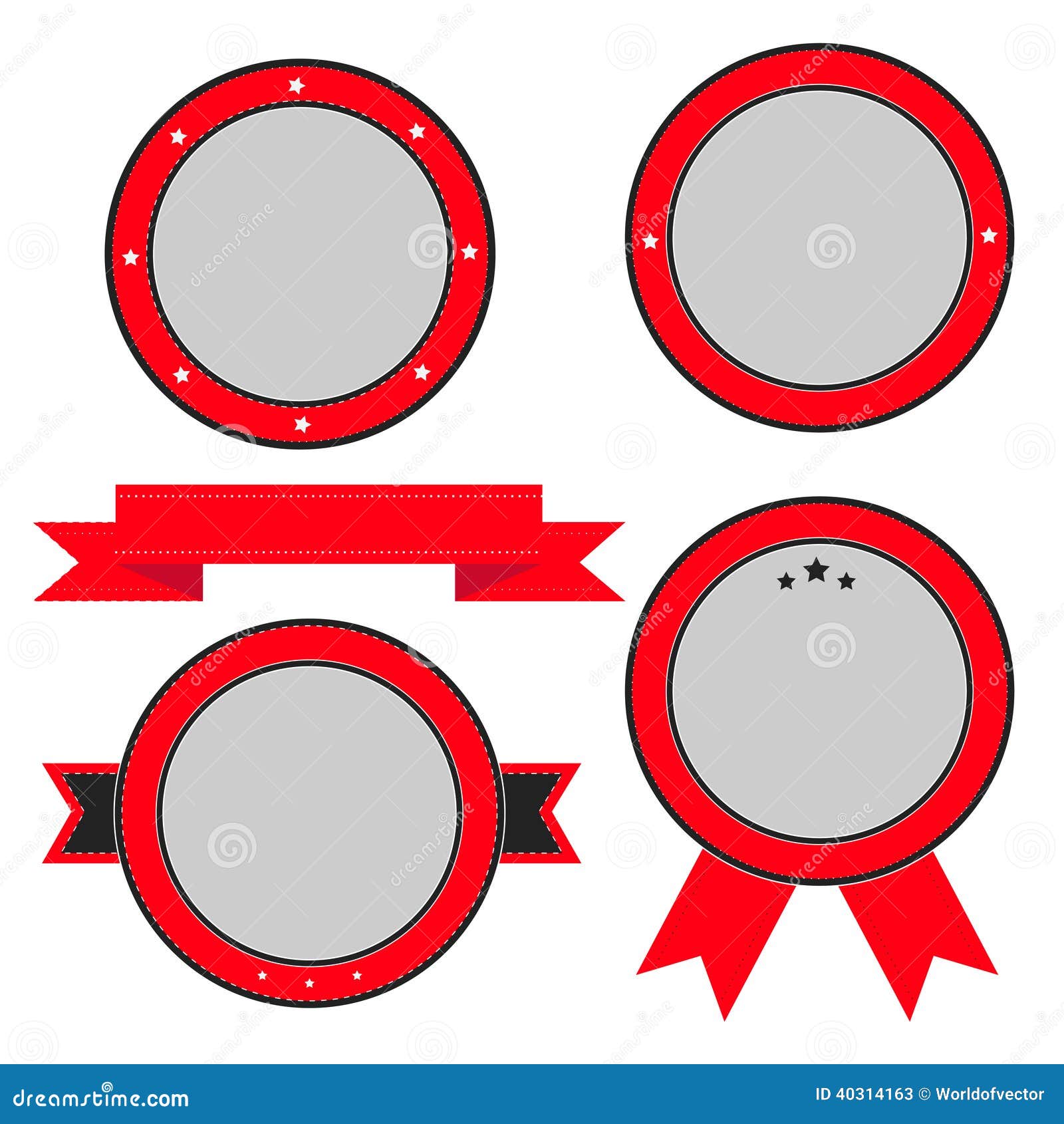 Red Badge and Label Set with Ribbon and Stars. Empty Templates Stock ...