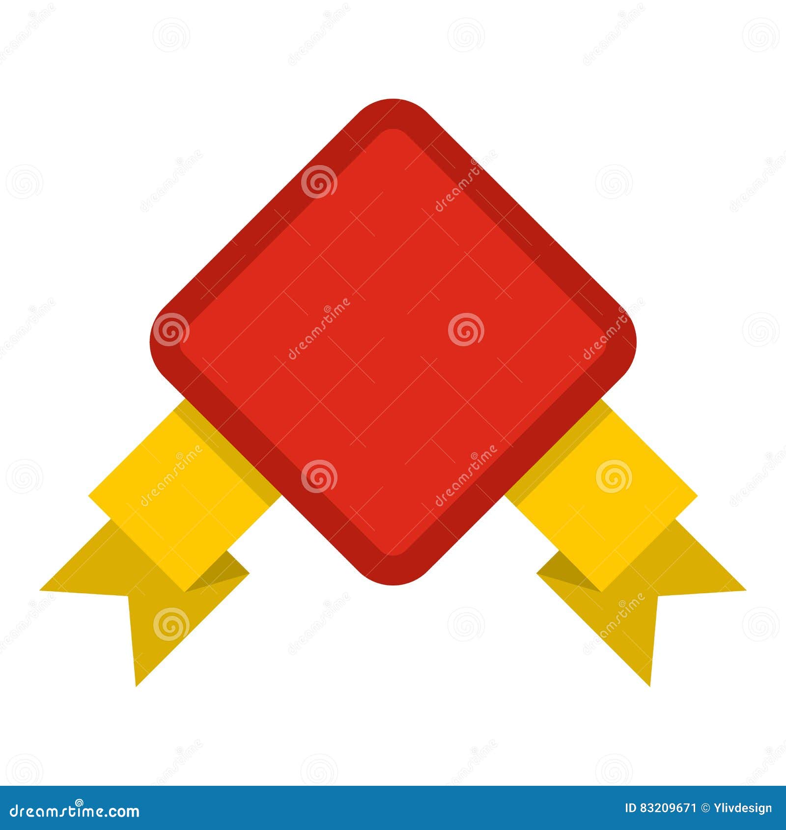 Red Badge with Yellow Ribbons Icon, Flat Style Stock Vector ...