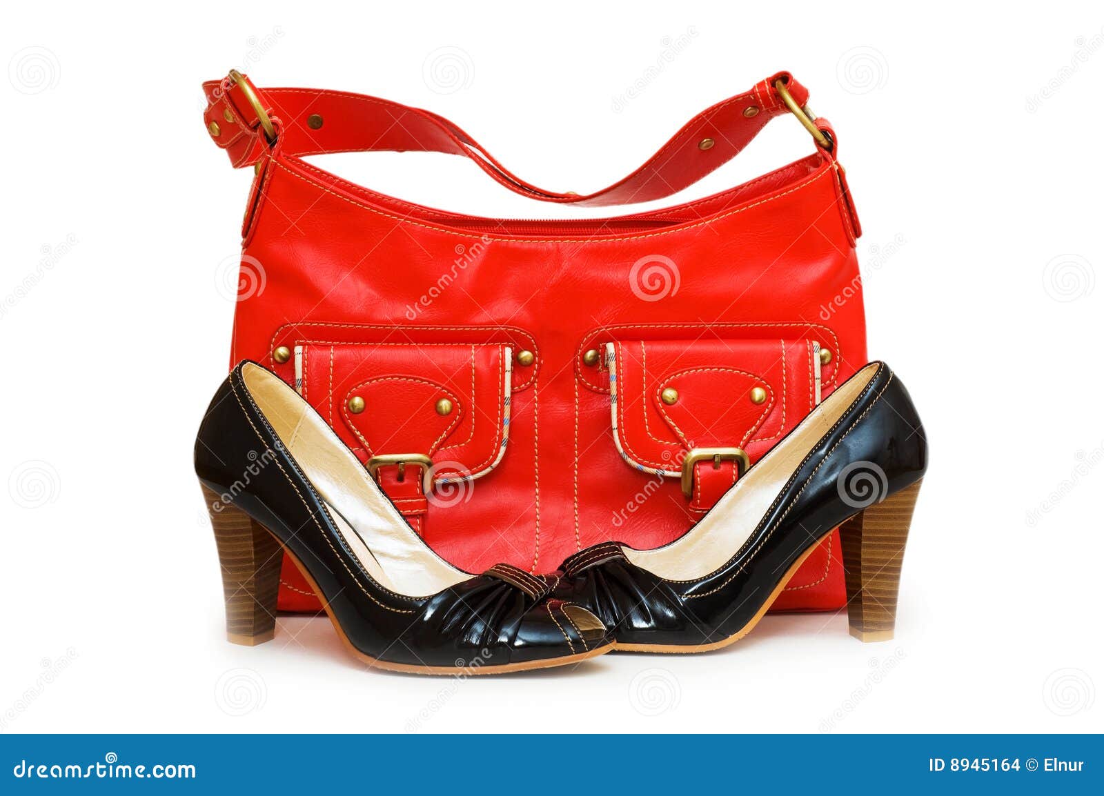 Red bag and black shoes stock photo. Image of female, belt - 8945164