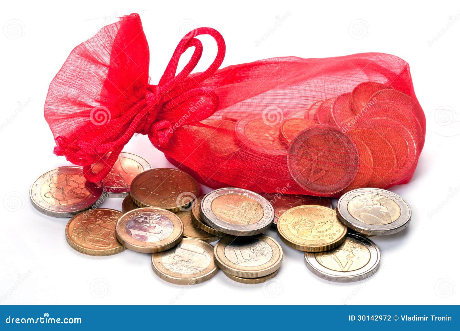 Red bag with euro coins stock photo. Image of finance - 30142972