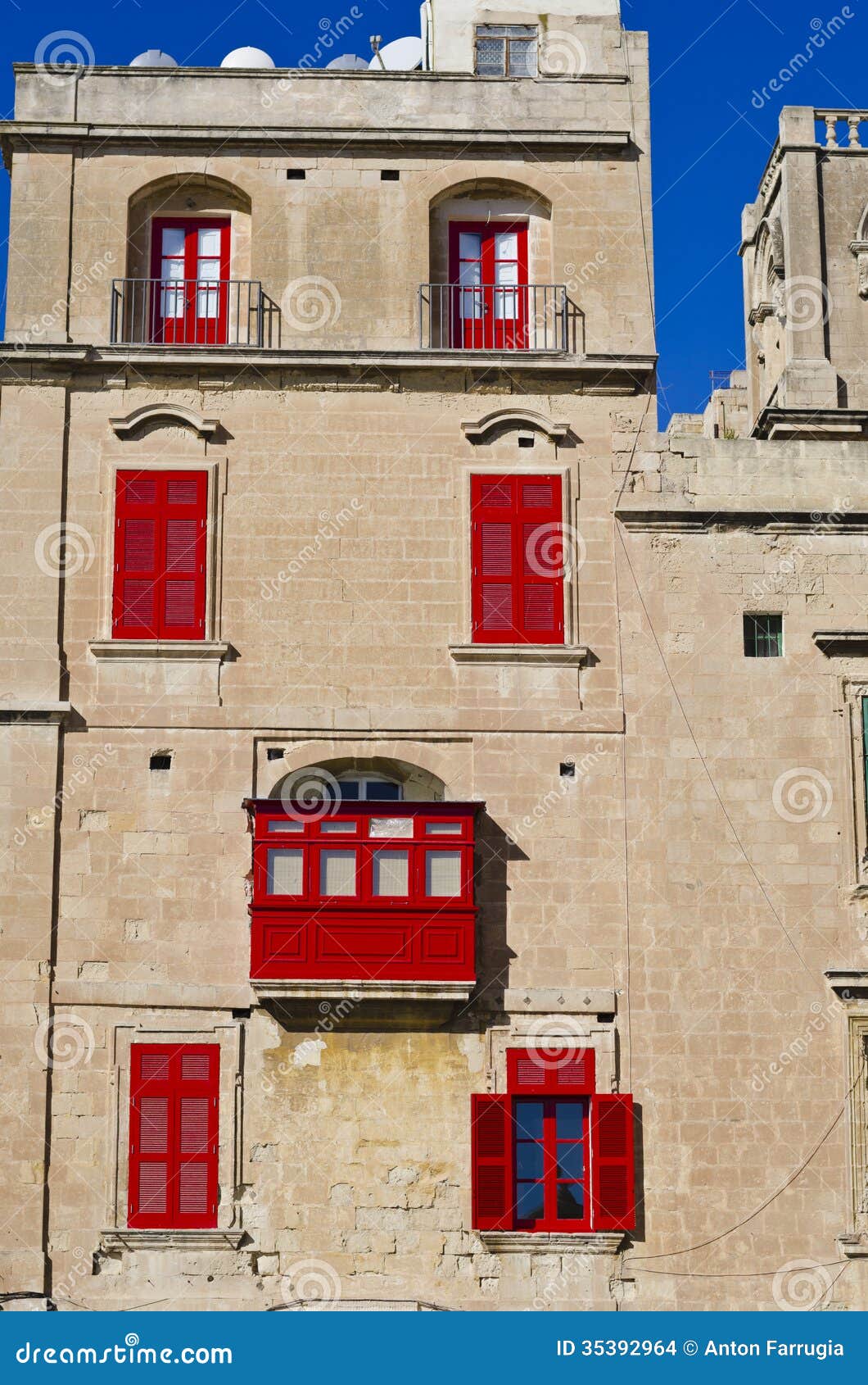 Red Balconies and Red Windows Stock Photo - Image of building, home ...