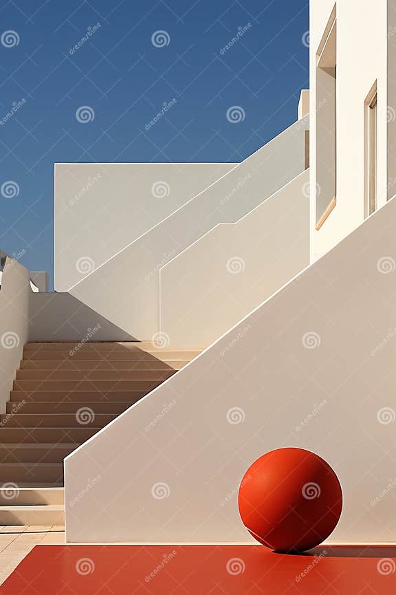 A Red Ball Next To White Objects. Minimalism Stock Illustration ...