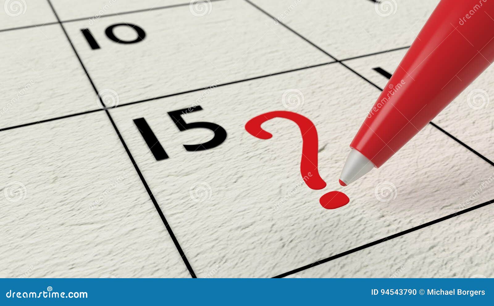 Red Ball Pen Drawing a Question Mark into a Calendar Stock Illustration ...