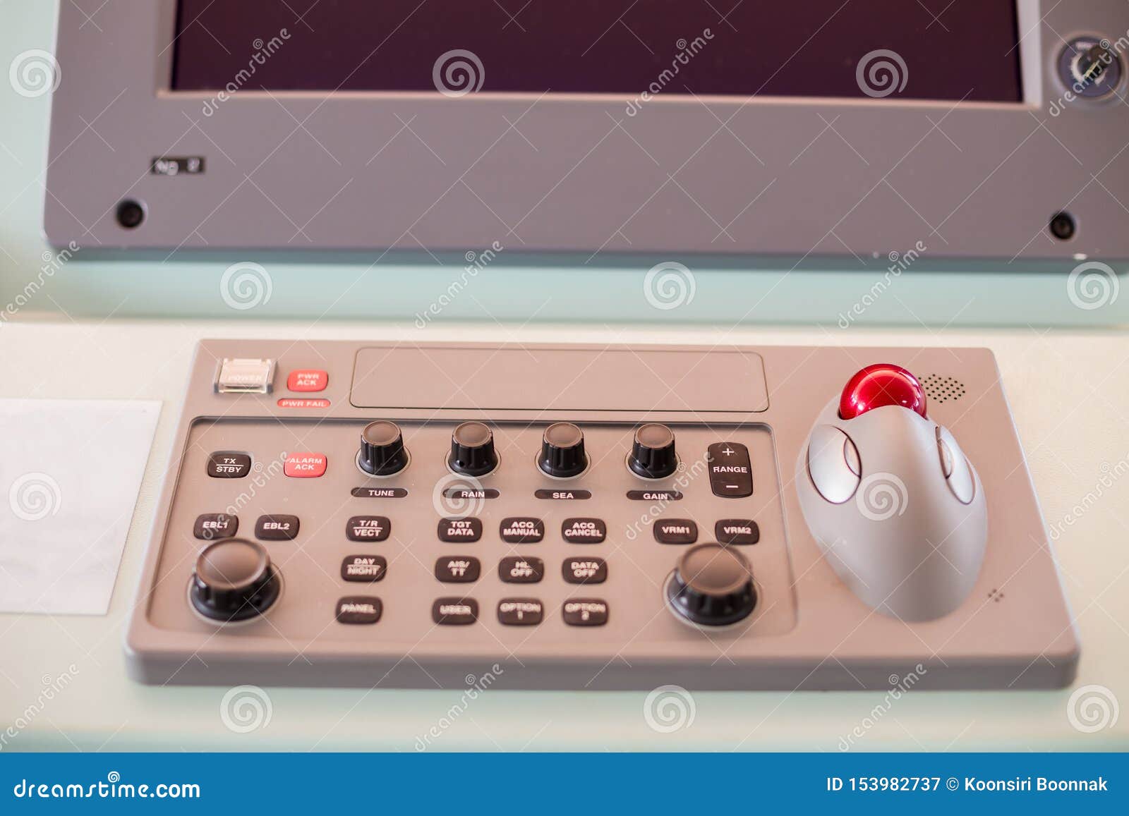Red Ball and Press Button on Panel in Control Room on International ...