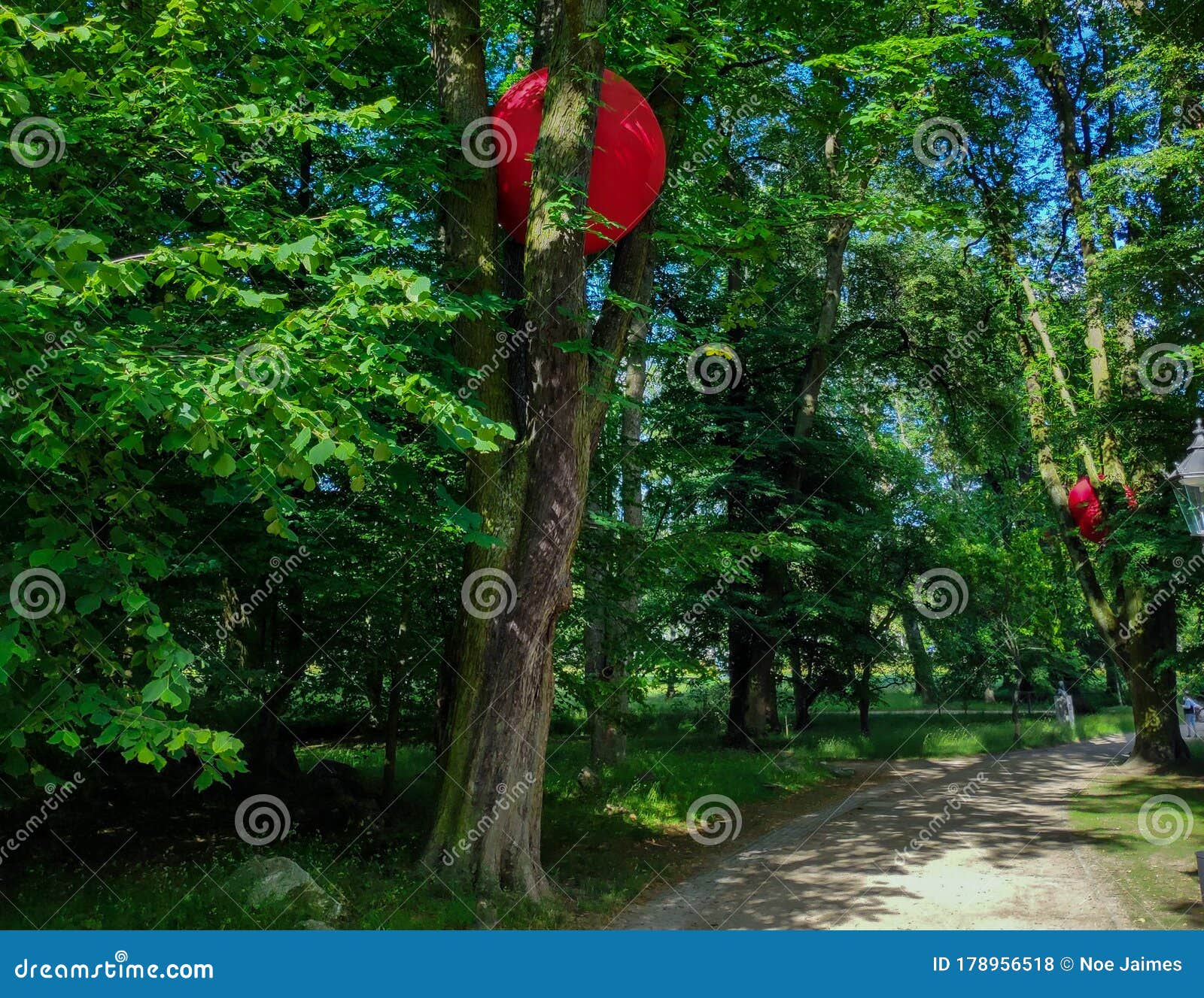Red Ballons in a park stock photo. Image of ballons - 178956518