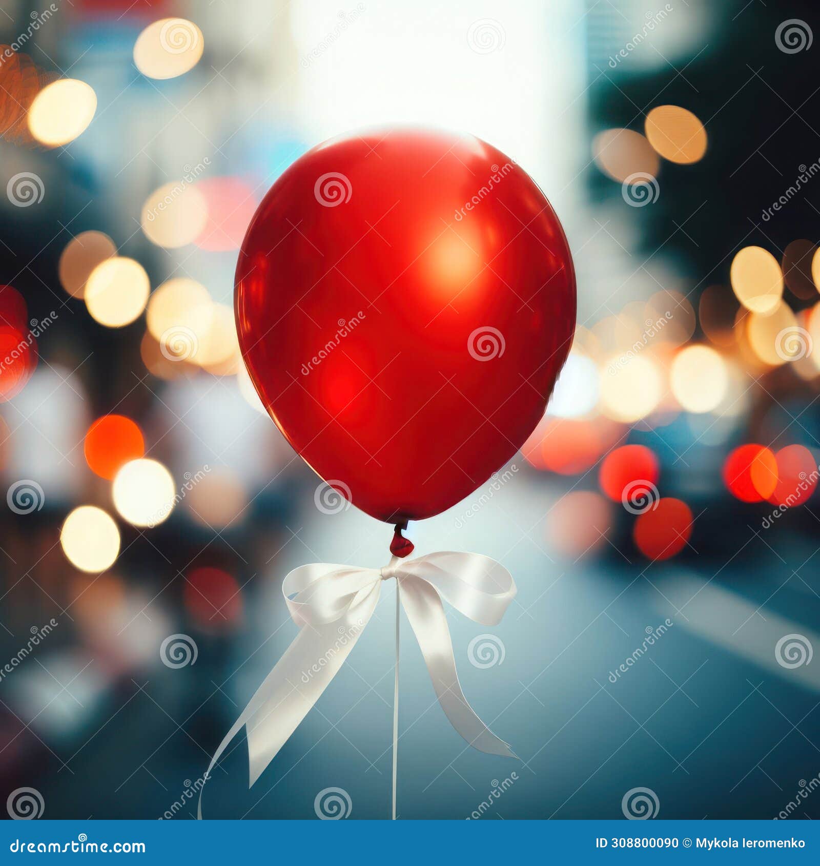 Red Balloon on Blurred City Street Background. Stock Photo - Image of ...