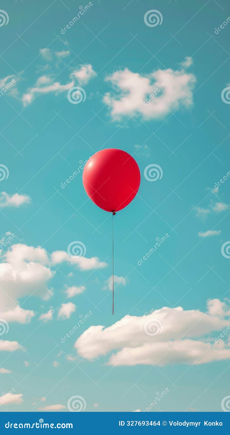 Red Balloon Floating in Blue Sky with White Clouds, Uplifting Concept ...