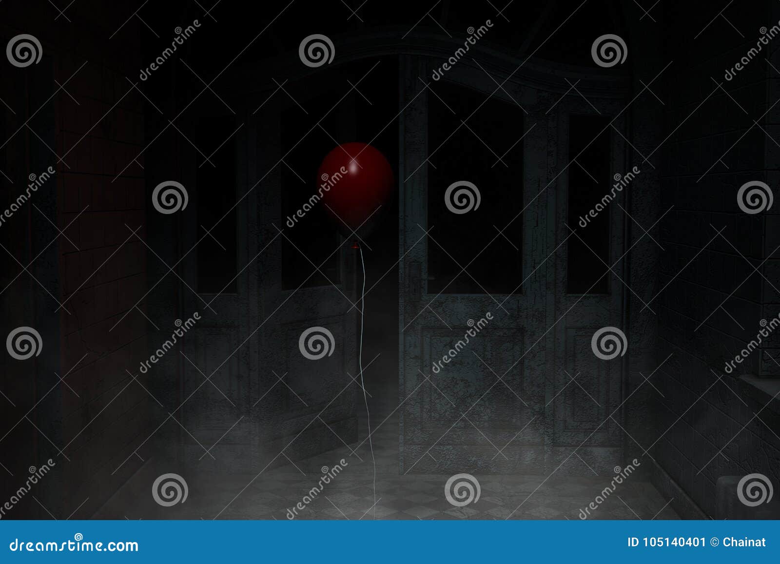 Red Balloon in Haunted House Stock Illustration - Illustration of ...