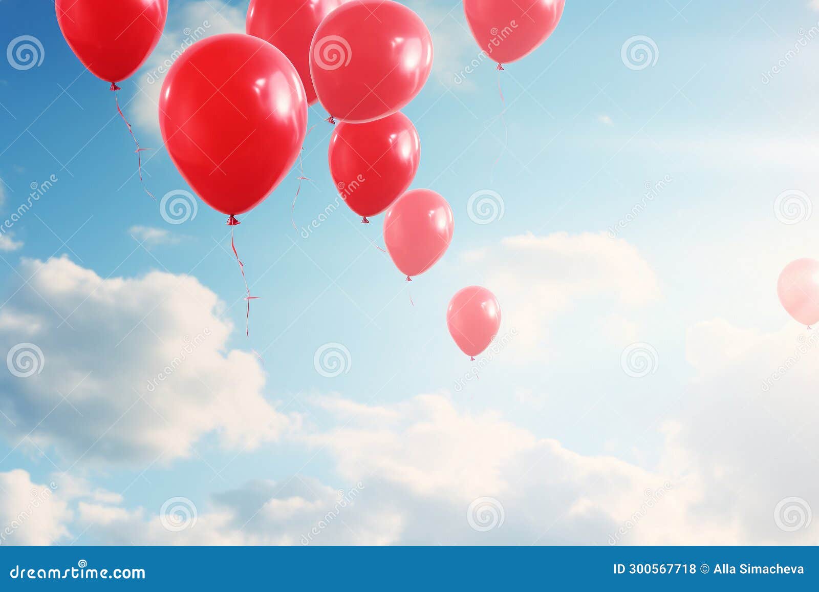 Red Balloons Flying in Sky. Dreamy Illustration Stock Photo - Image of ...
