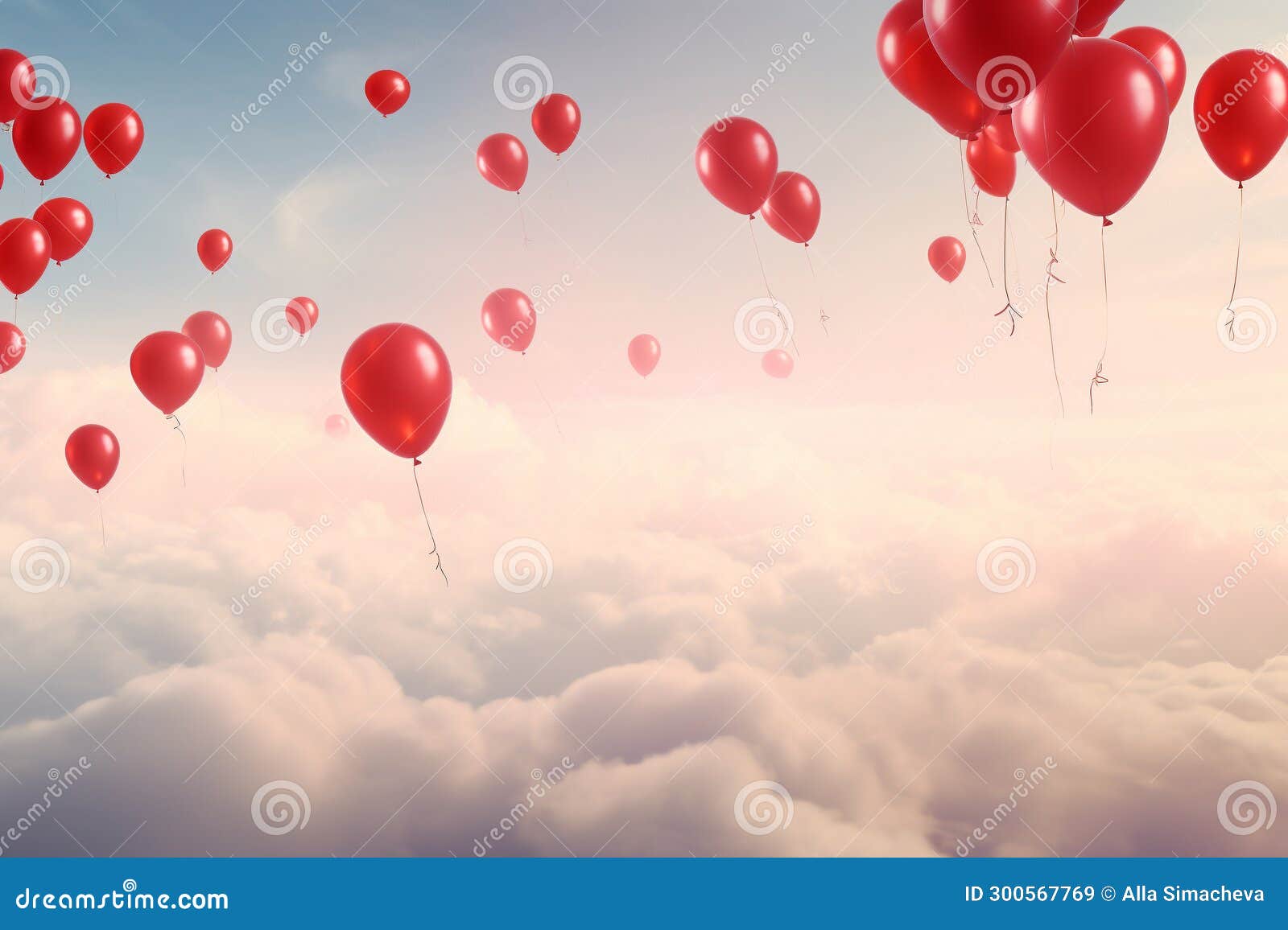 Red Balloons Flying in Sky. Dreamy Illustration Stock Image - Image of ...