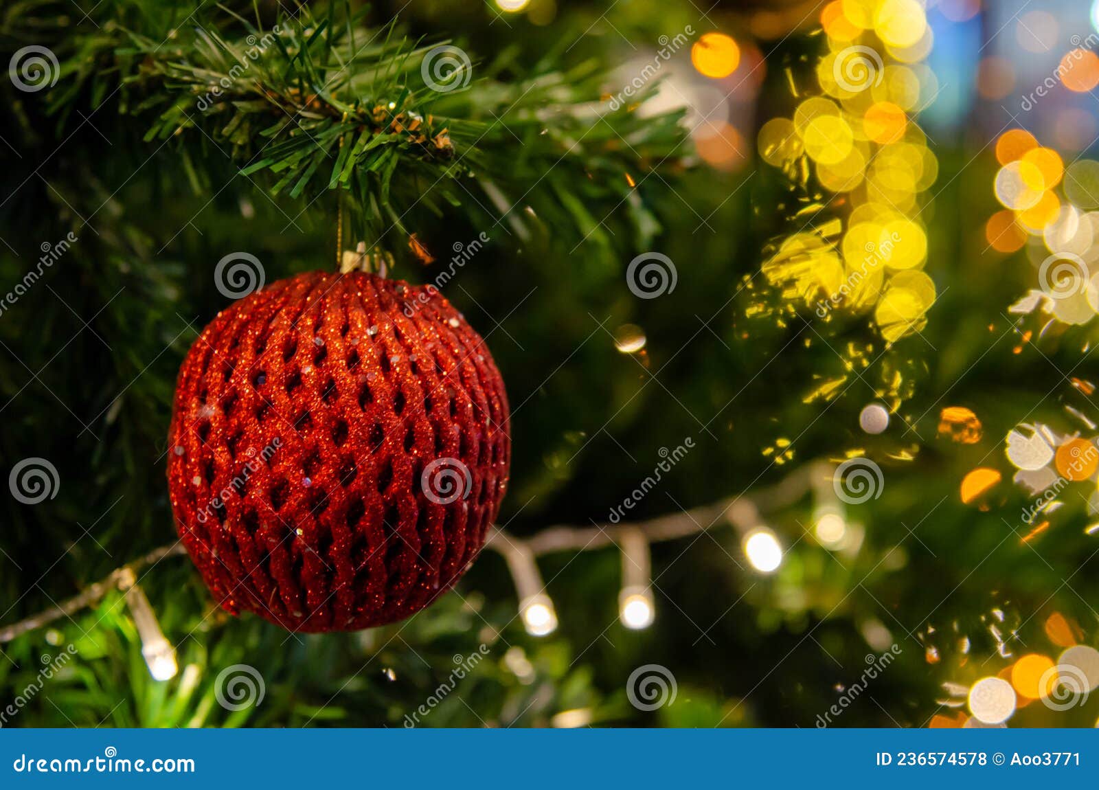 Red Balls Decorated with Christmas Tree Decorations. New Year and ...