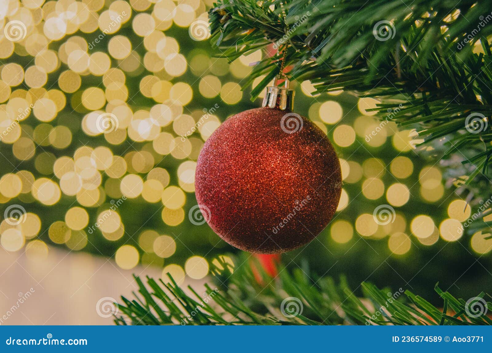 Red Balls Decorated with Christmas Tree Decorations. New Year and ...