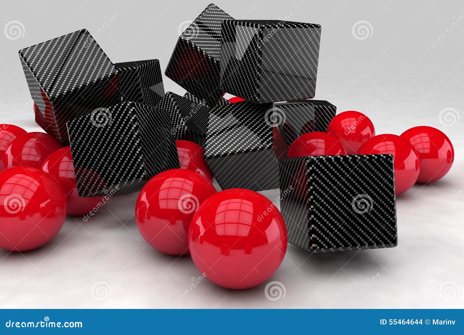 Red Balls Interact with Black Carbon Cubes Stock Illustration ...