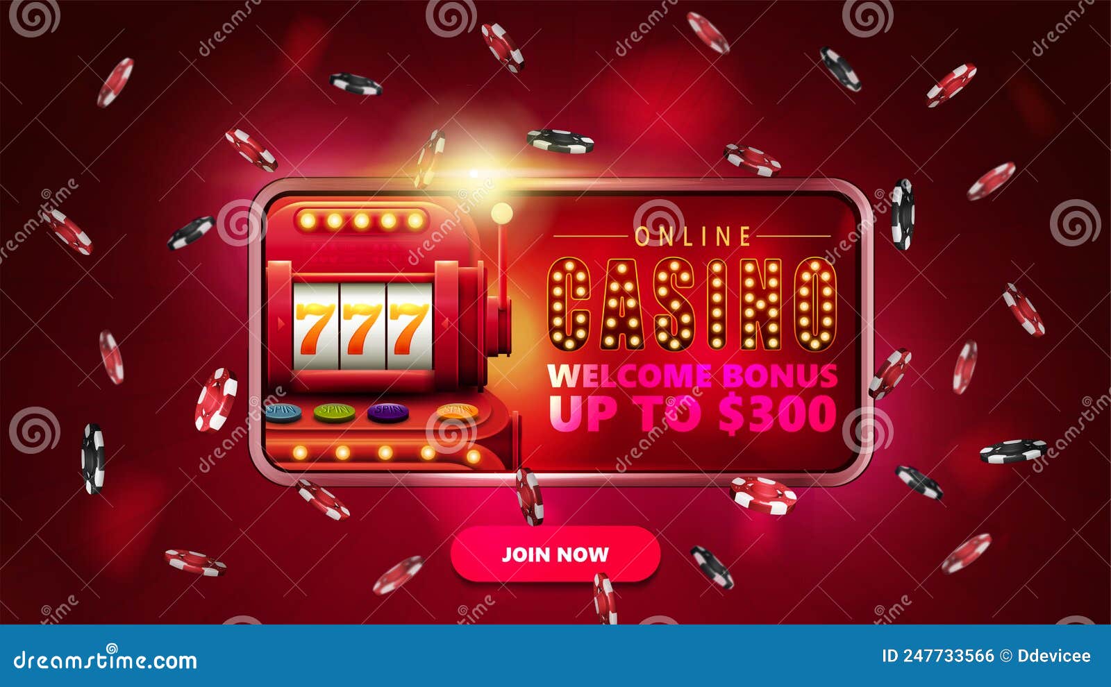 Red Banner with Button, Smartphone with Slot Machine on Screen and ...