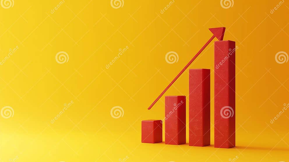Red Bar Chart on Yellow Background, Increasing Trend Concept Stock ...