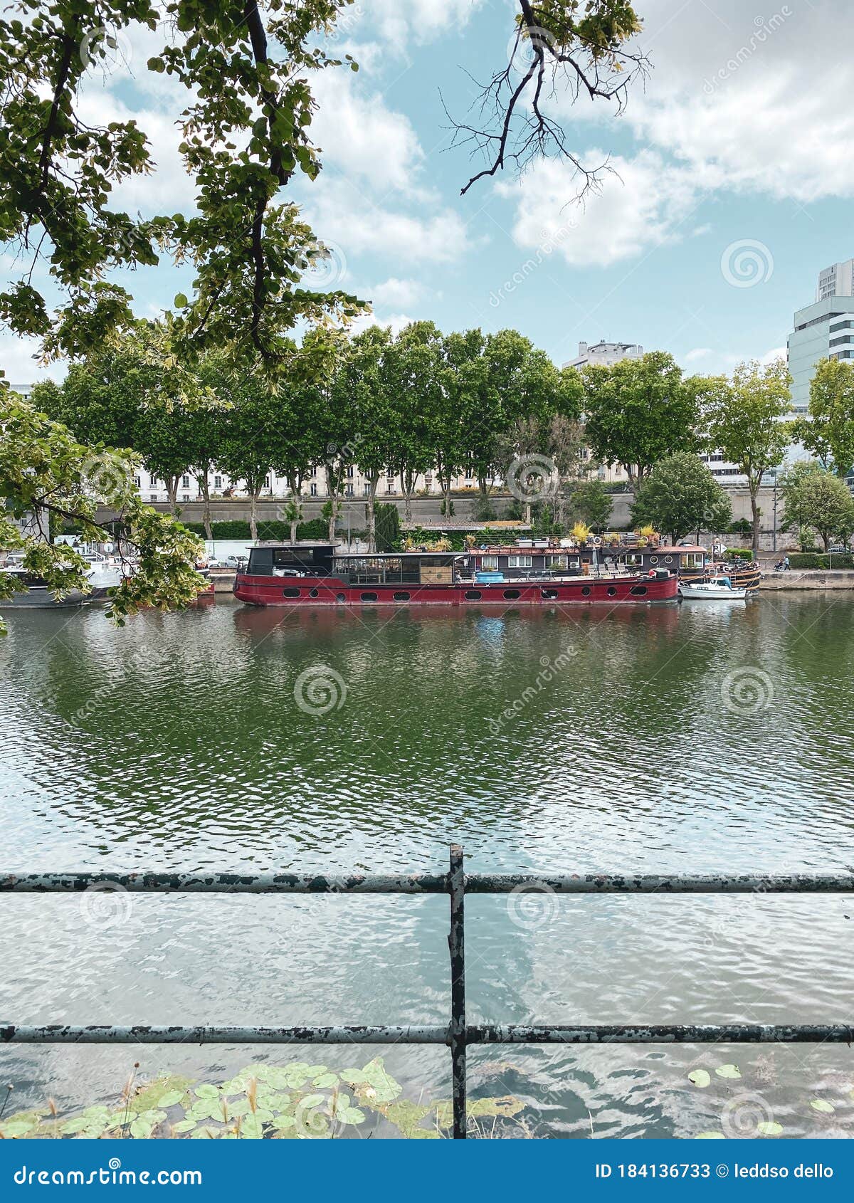 Red Barge Boat Over the Seine Stock Image - Image of nature, river ...