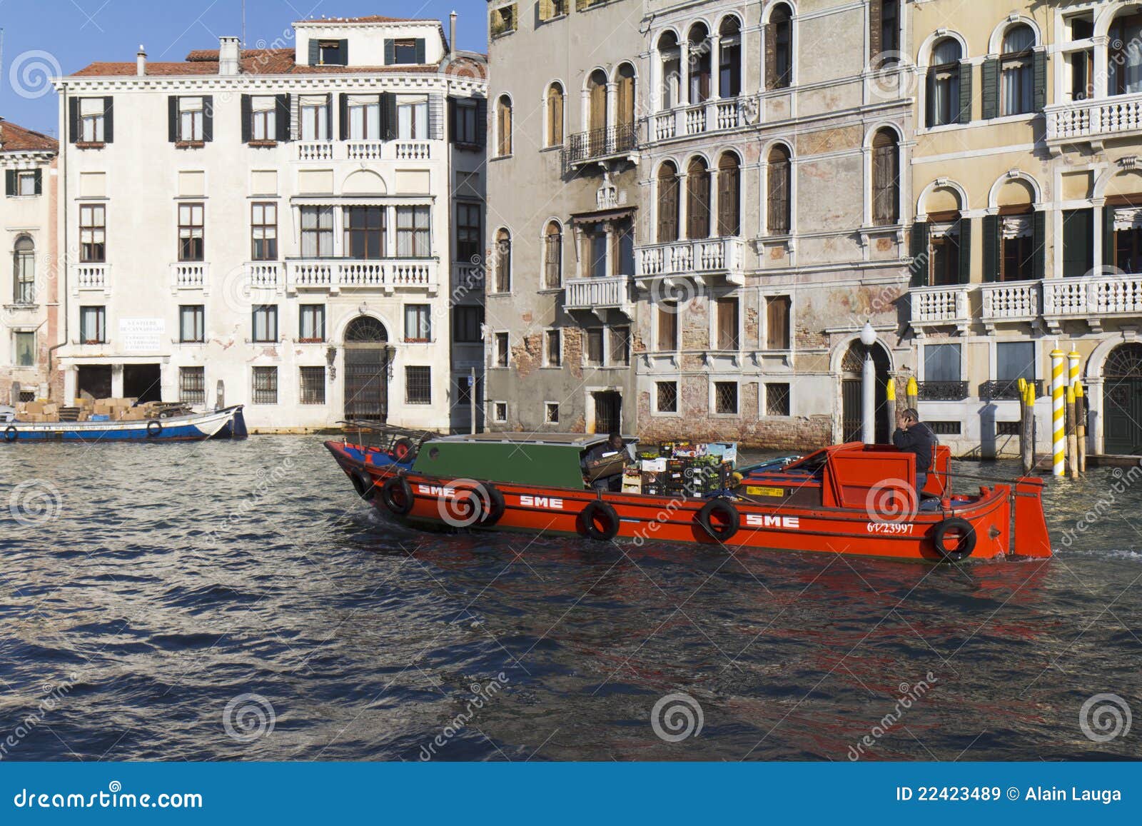 Red barge in Venice editorial stock image. Image of canal - 22423489