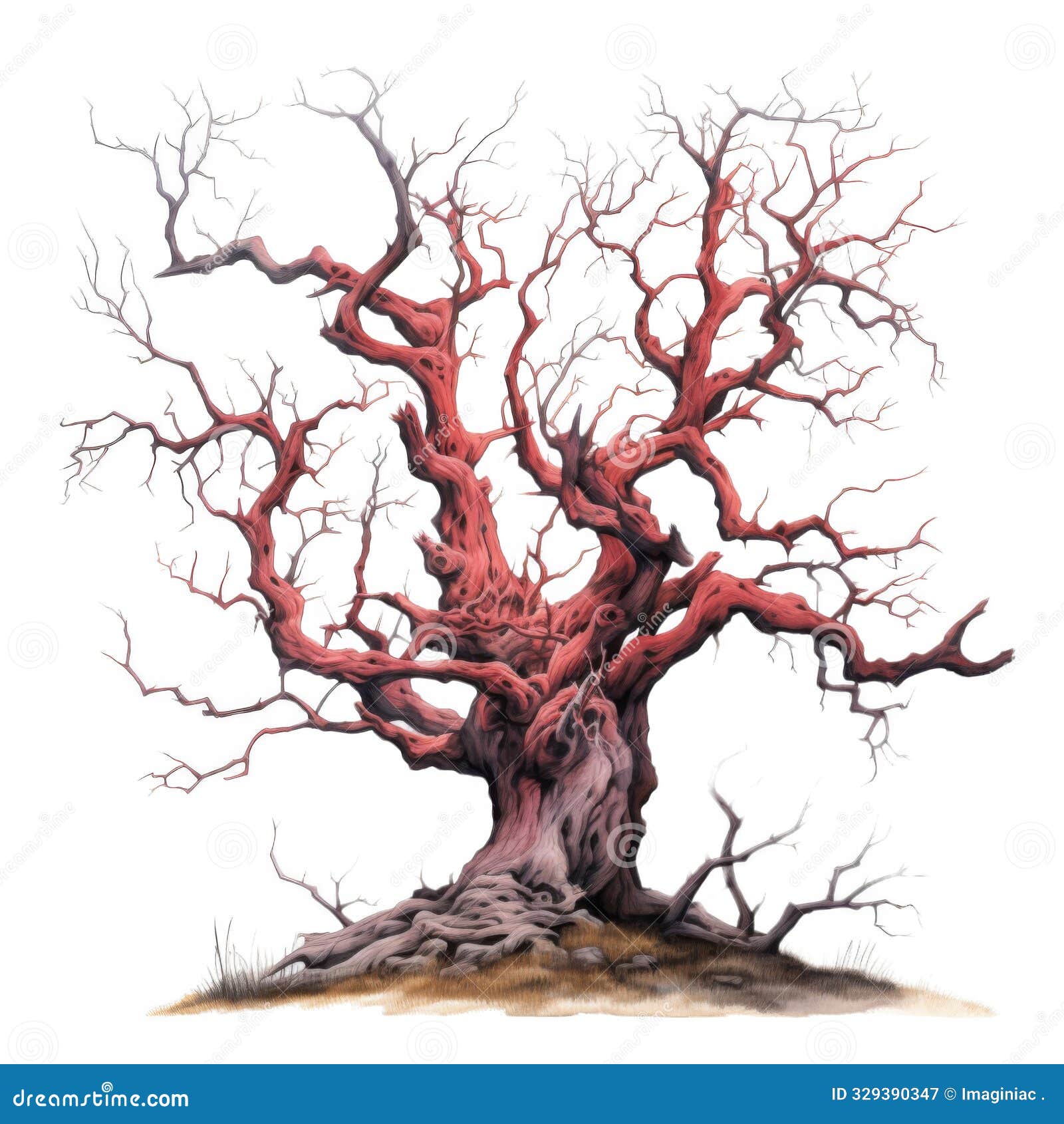 A Red-Barked Tree With Twisted Branches And Roots Stock Illustration ...