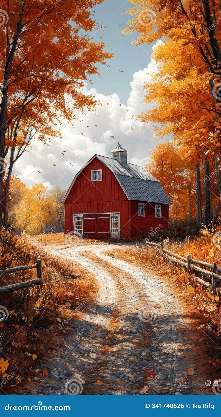 Red Barn in Autumn Forest Illustration Stock Illustration ...