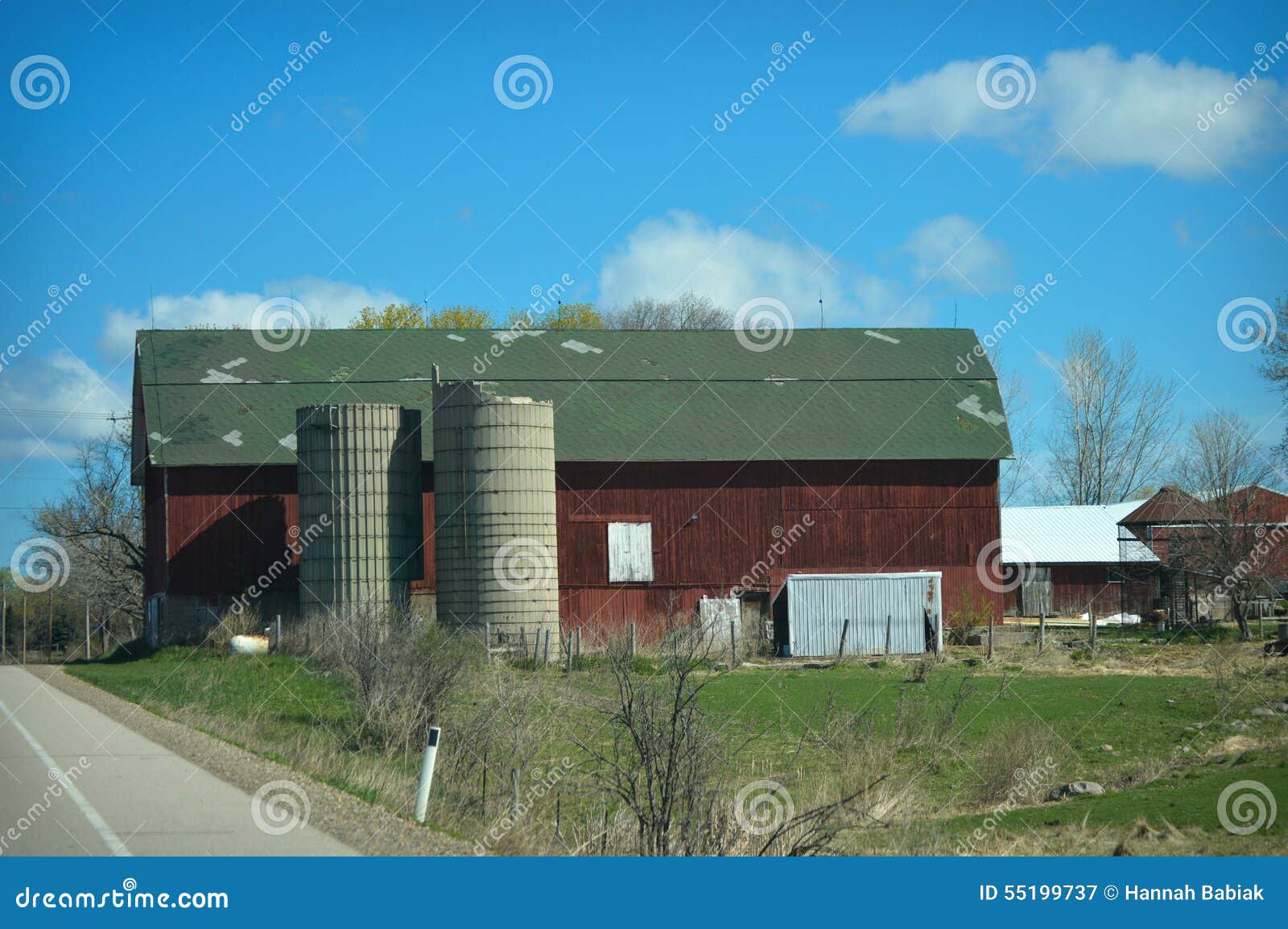 Red Barn Broken Silo stock image. Image of road, side - 55199737